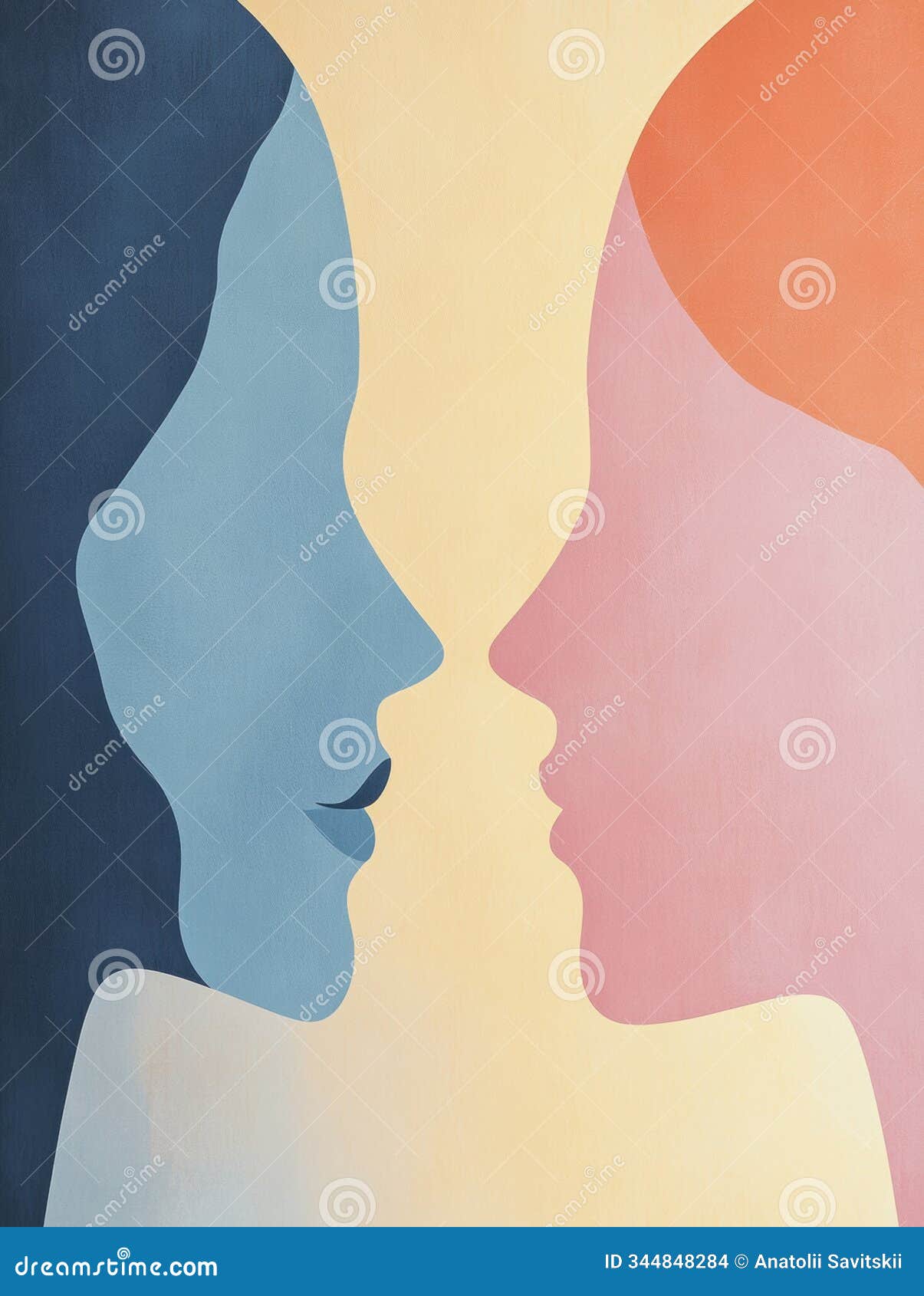 Two Faces Created in Soft Pastel Shades Interact, Highlighting Concepts ...