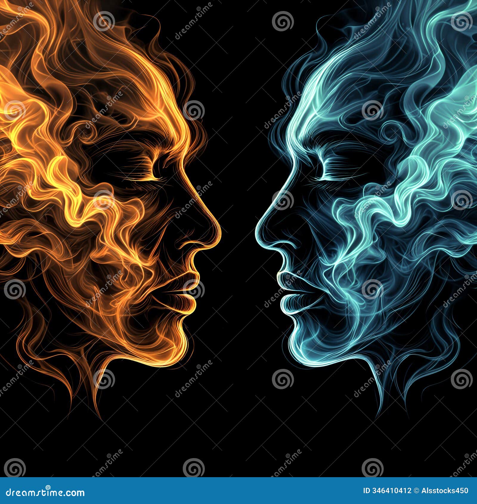 Two Faces Made of Smoke, Facing Each Other Stock Illustration ...