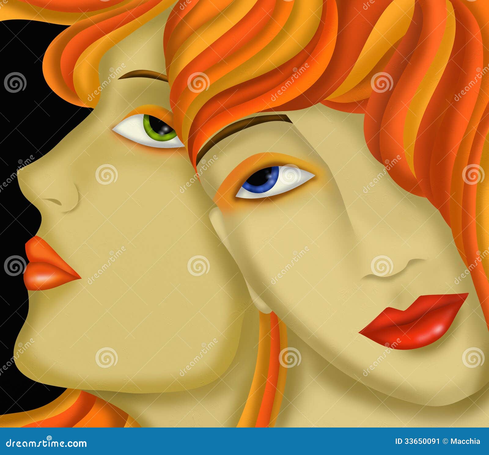 Two faces of women stock illustration. Illustration of smooth - 33650091