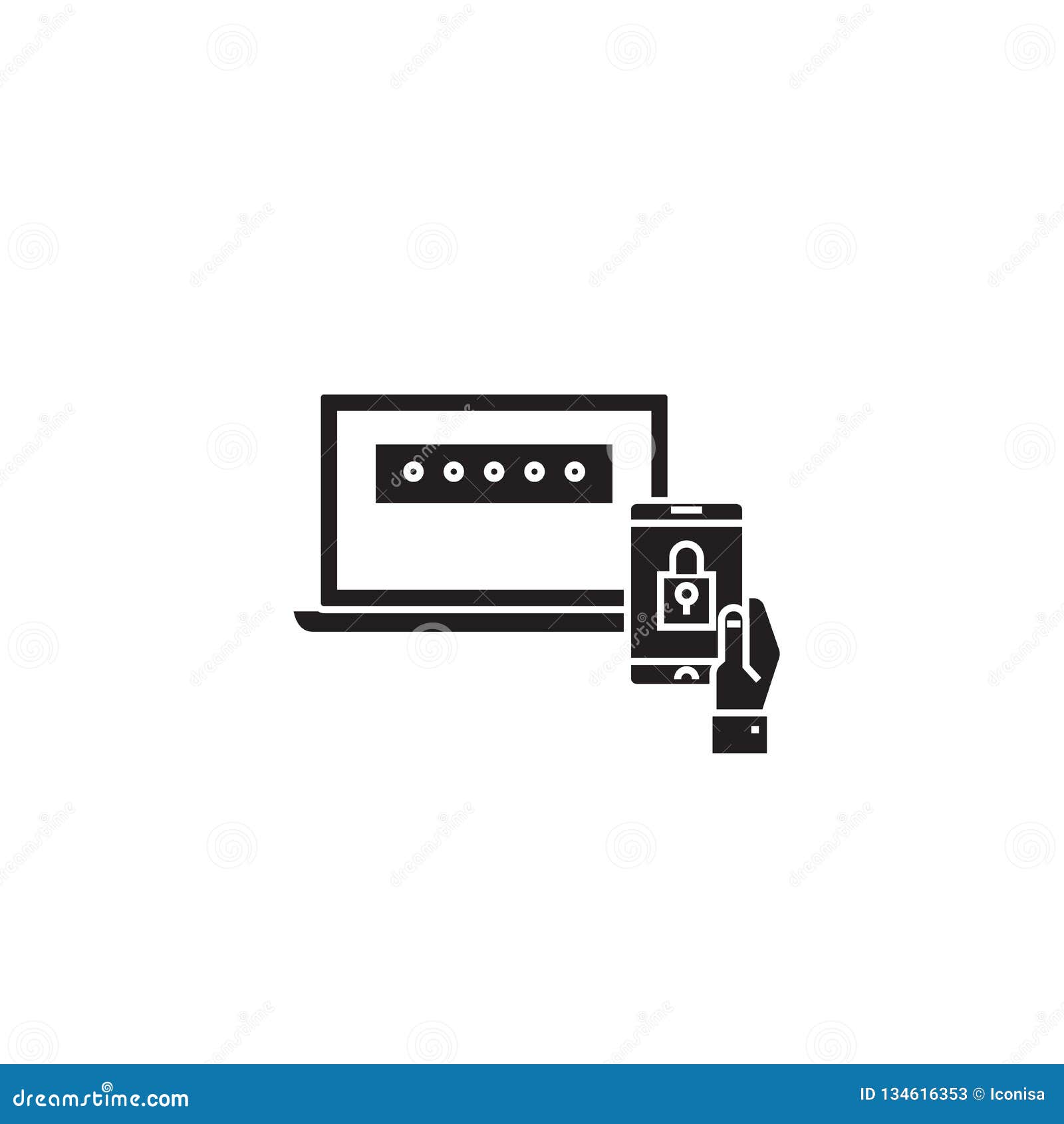 Two Factor Authentication Black Vector Concept Icon. Two Factor ...