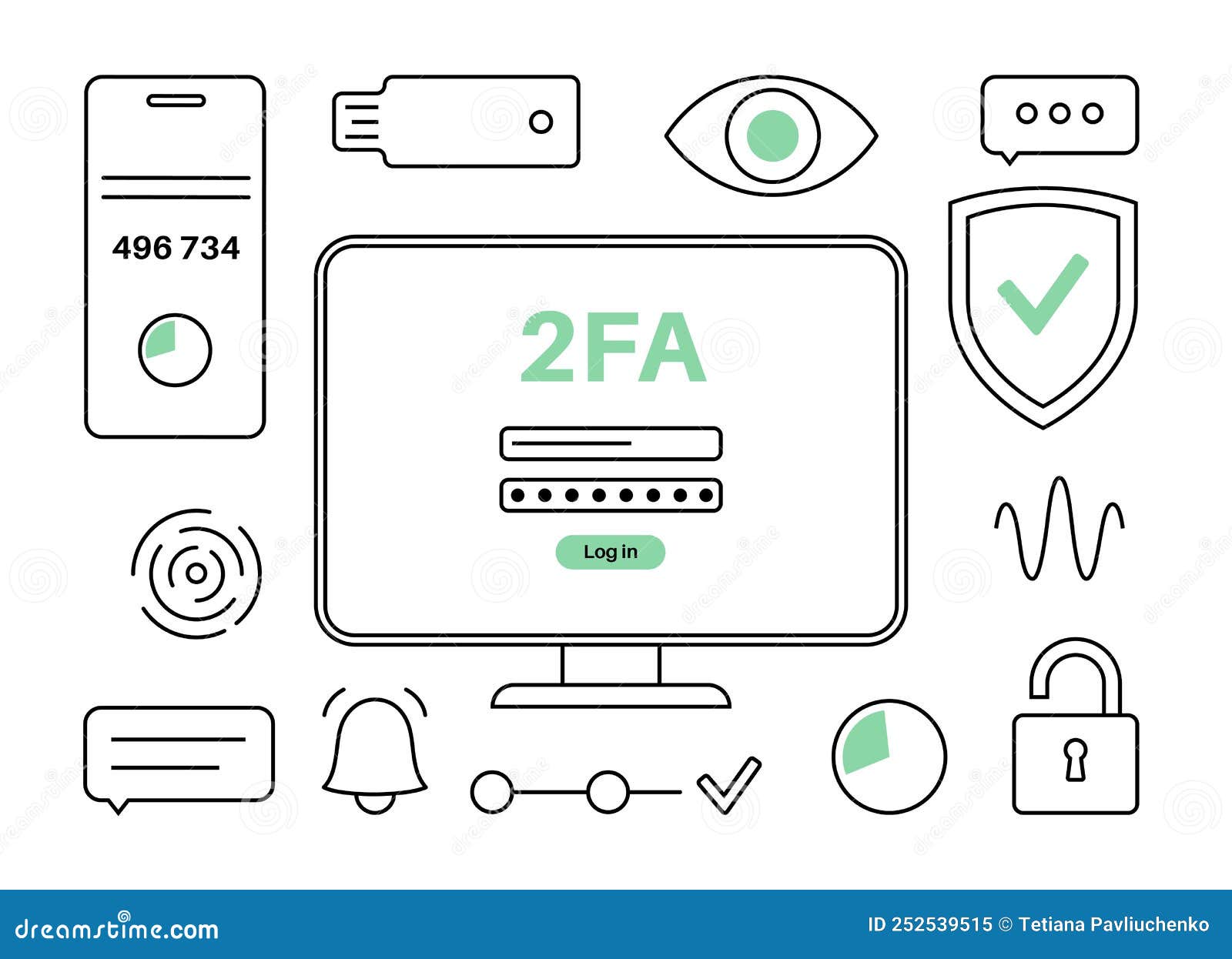 Two factor authentication stock vector. Illustration of account - 252539515