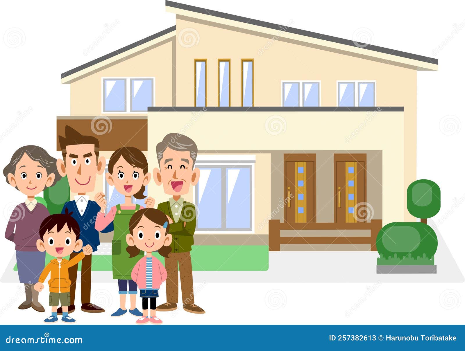 Two-family House and Happy Three-generation Family Stock Vector ...