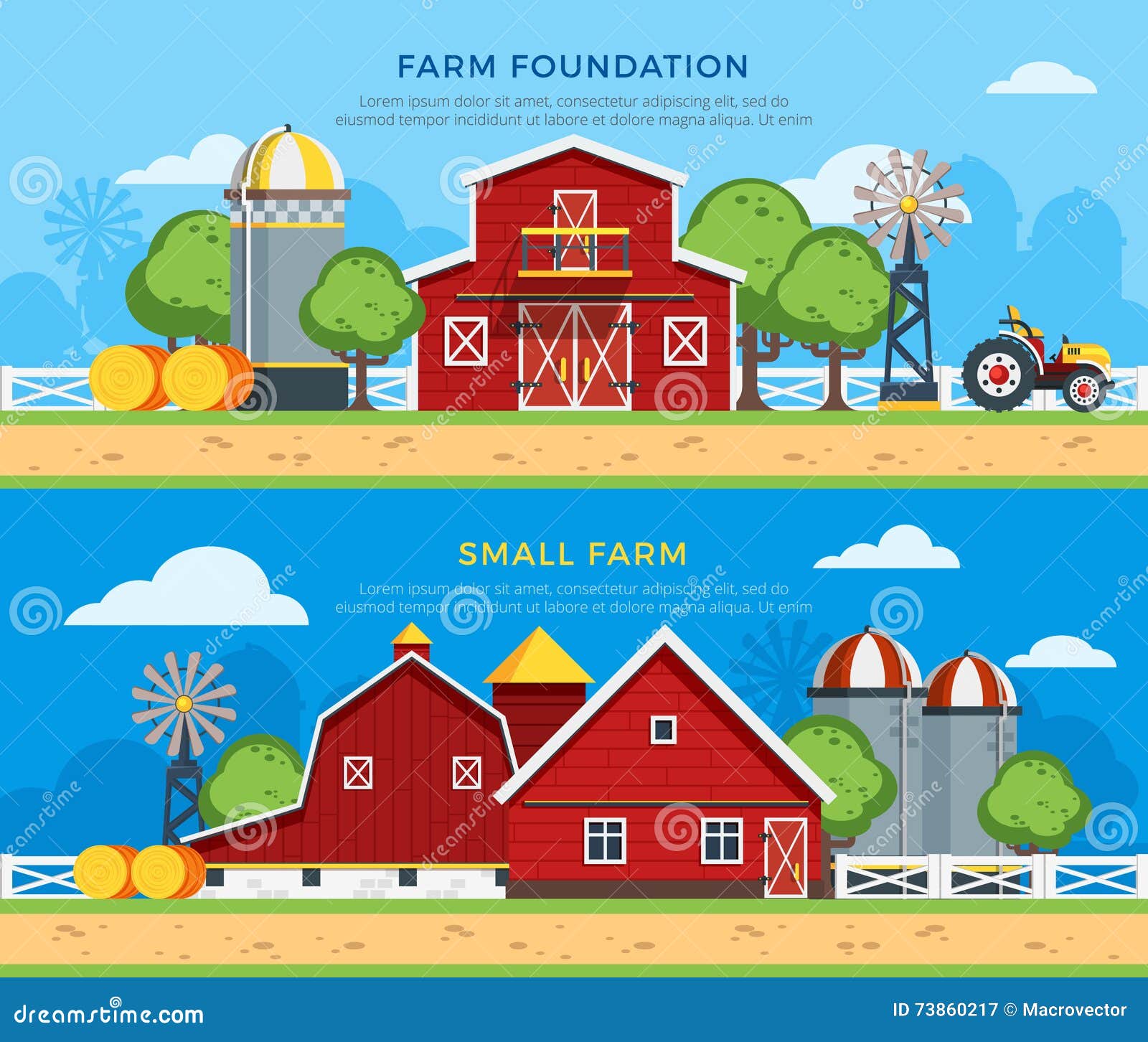Two Farm Flat Horizontal Banners Stock Vector - Illustration of crop ...