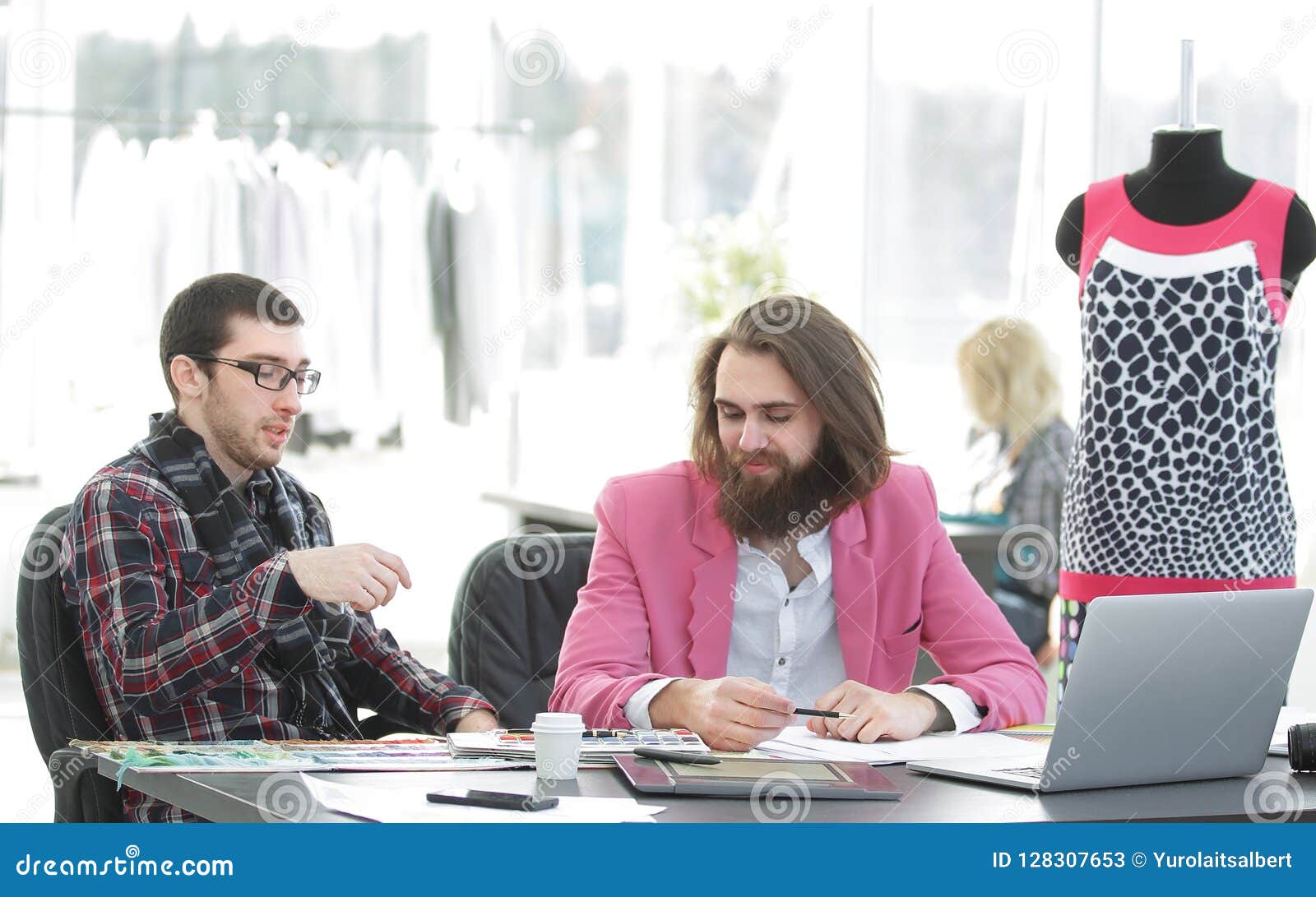 Two Fashion Designers Discussing Designs of the New Models Stock Image ...