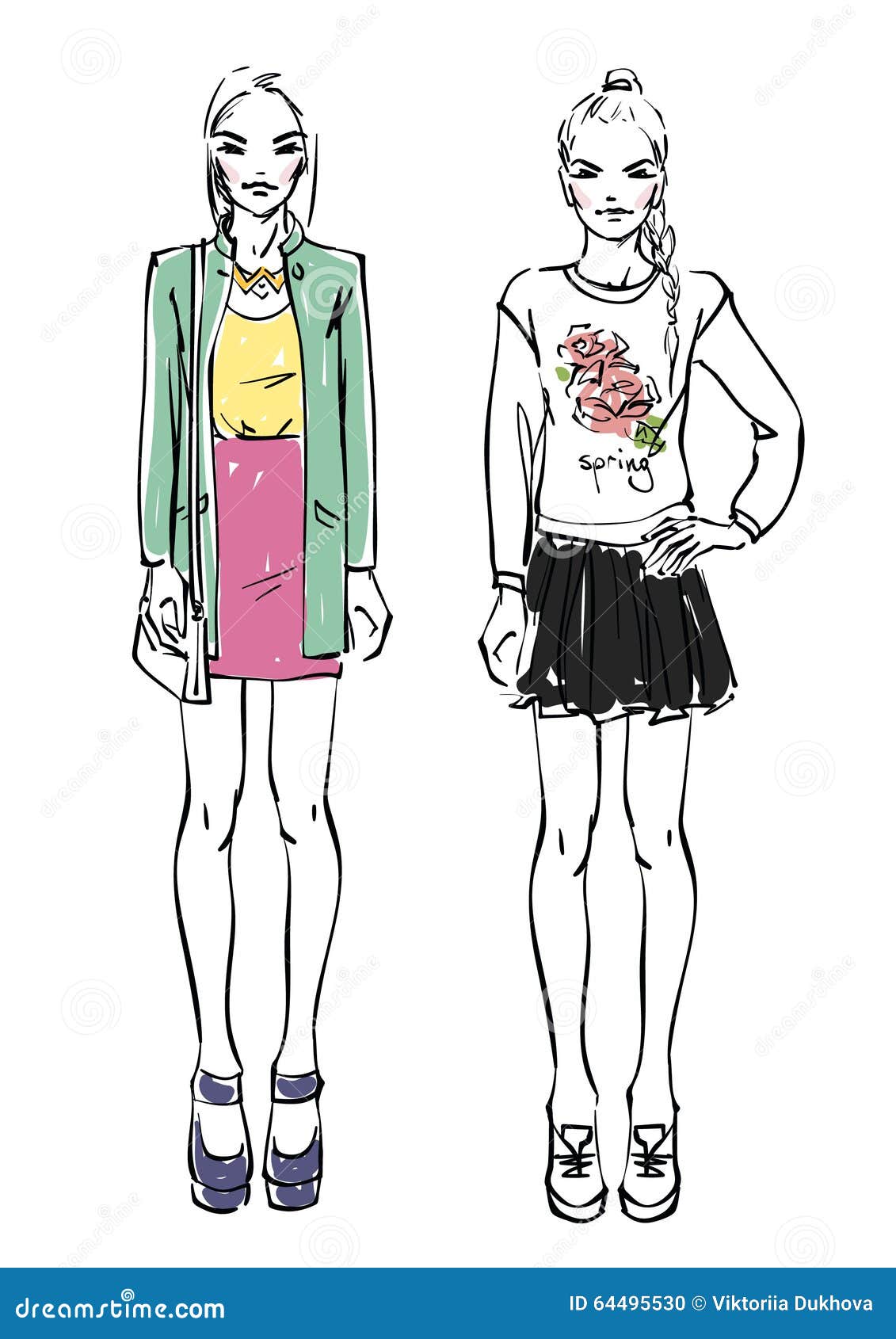 Two Fashion models stock illustration. Illustration of clothing - 64495530