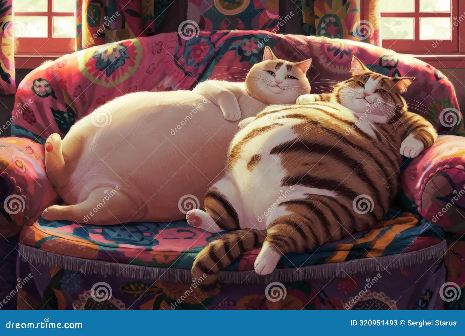 Two Fat Cats are Laying on a Couch Together, AI Stock Image - Image of ...