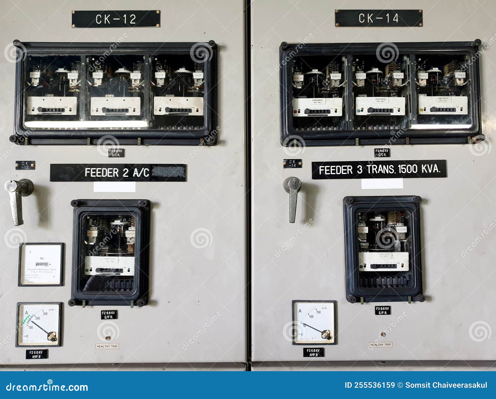 Two Feeders of Medium Voltage Protection Relay Pane Stock Image - Image ...