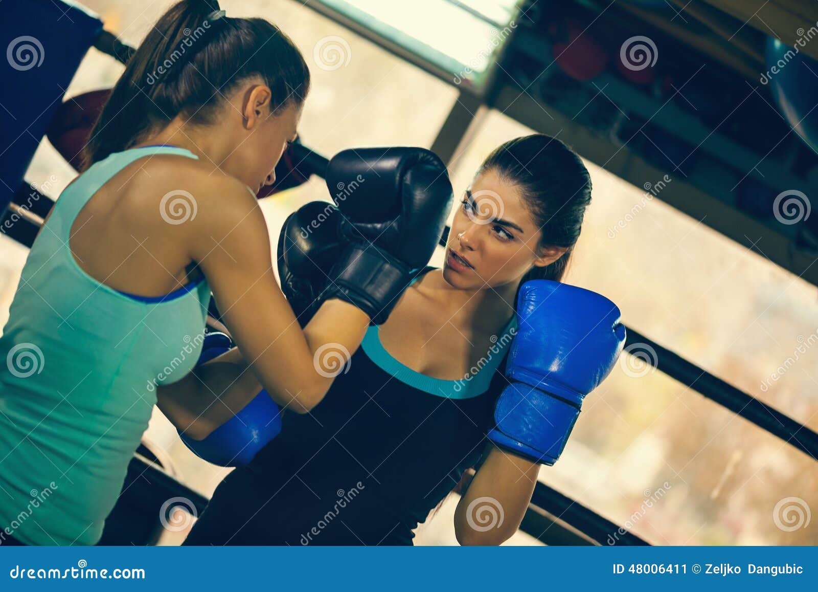 Two Female Boxers at Training Stock Image - Image of kick, healthy ...