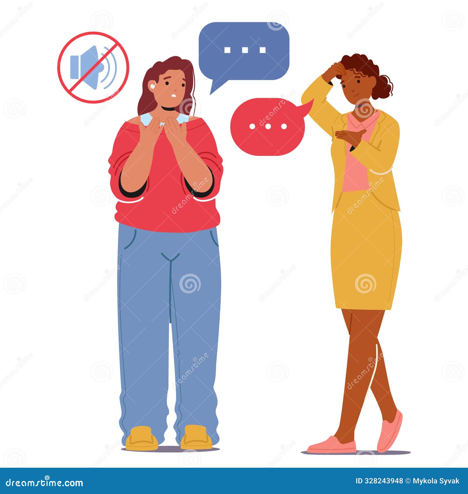 Two Female Characters Communicate Using Sign Language. Scene Emphasizes ...