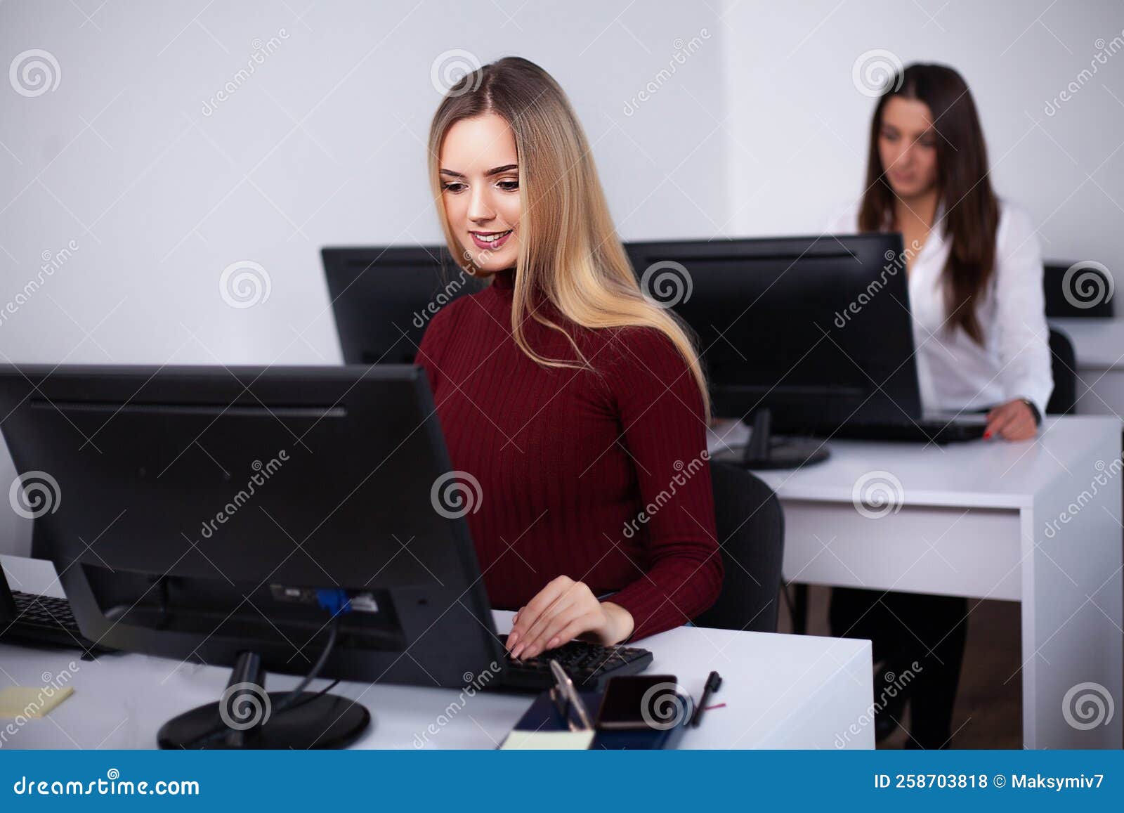 Two Female Colleagues in Office Working Together Stock Photo - Image of ...