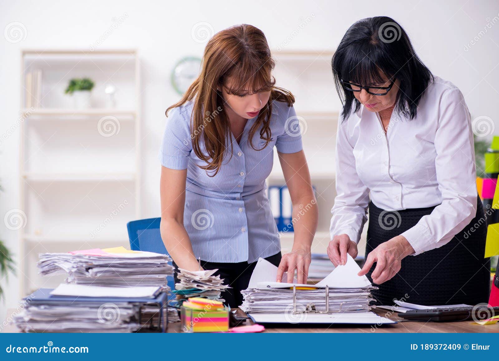 Two Female Employees and Excessive Work in the Office Stock Image ...