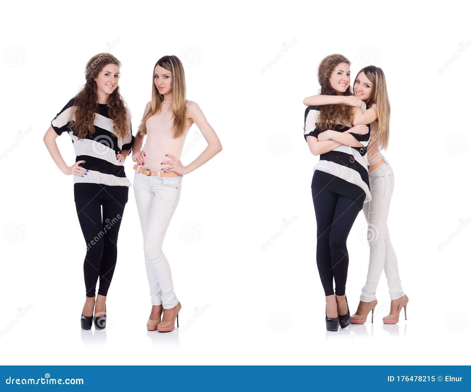 Two Female Friends Isolated on the White Stock Image - Image of collage ...