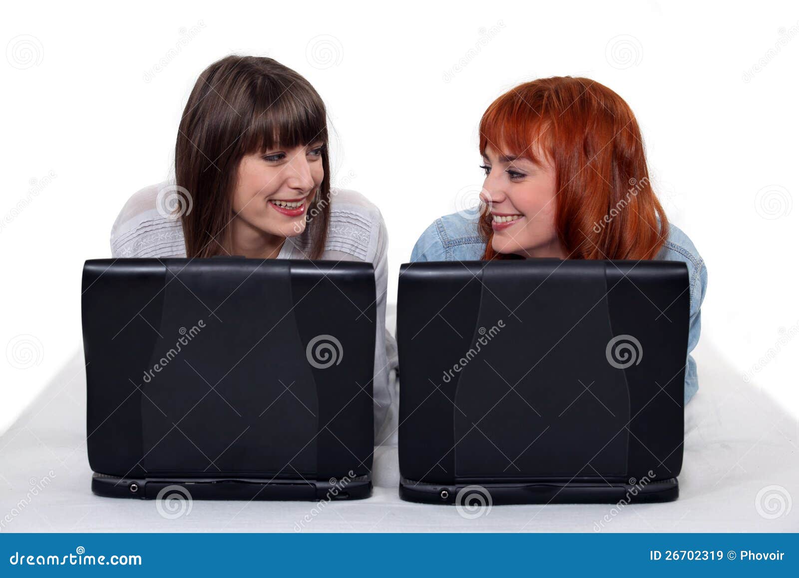 Two Female Friends with Laptops. Stock Image - Image of people, family ...
