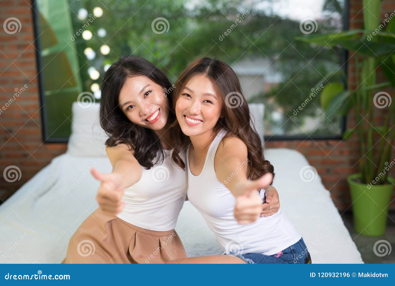 Two Female Friends in Lingerie on the Bed Stock Photo - Image of female ...