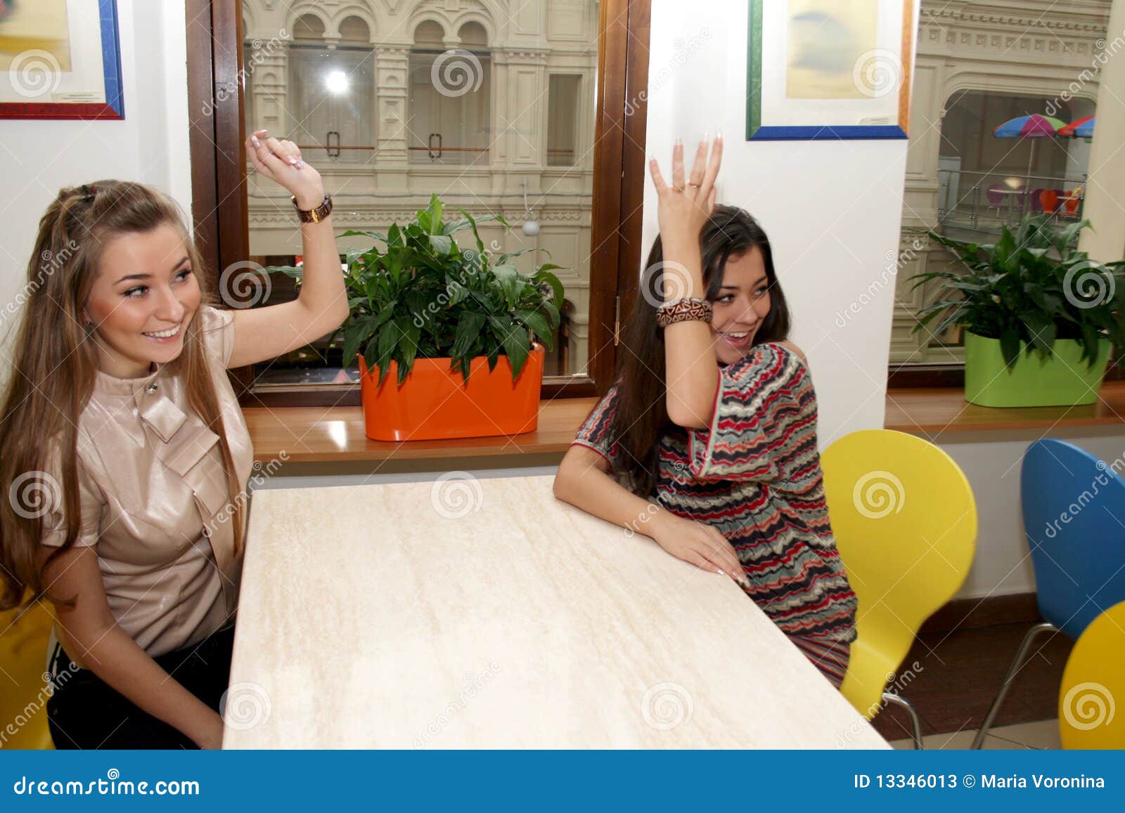 Two female friends meeting stock image. Image of blonde - 13346013