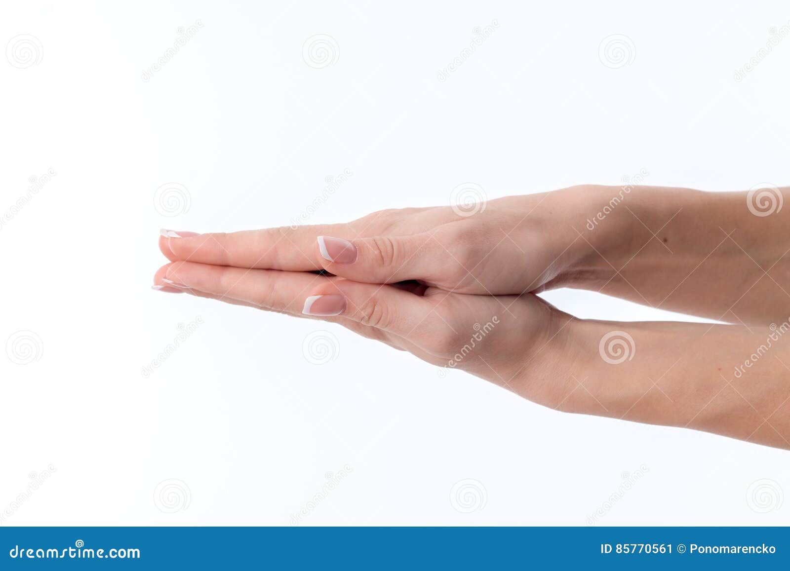 Two Female Hands with Palms Facing Each Other in a Scrape, Isolated on ...