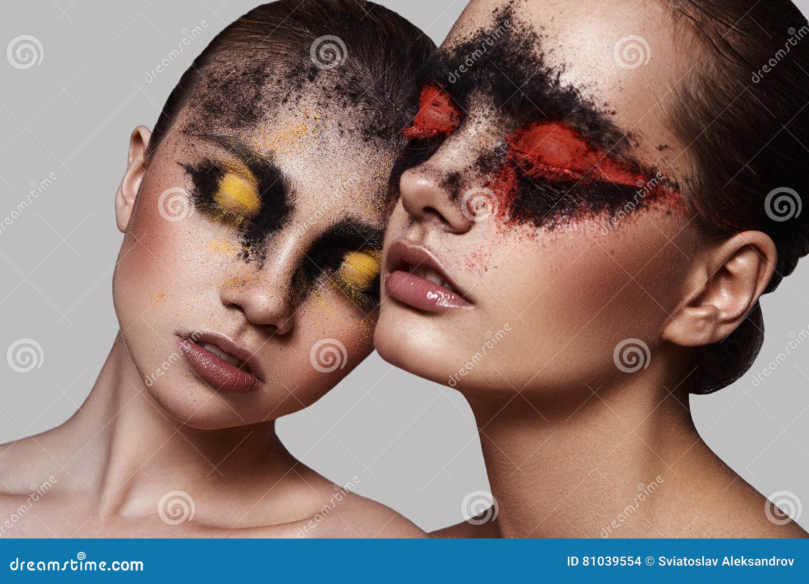 Two Female Models with Beauty Makeup Stock Photo - Image of closeup ...
