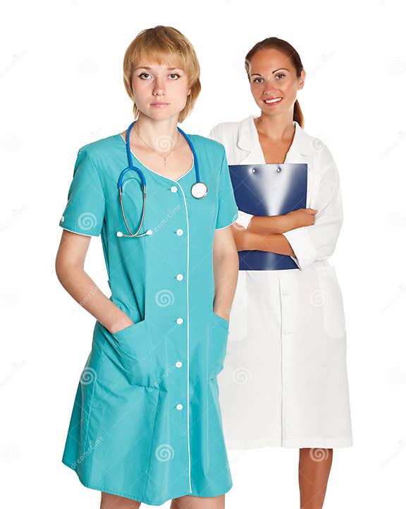 Two female nurses stock image. Image of coat, examination - 14816655