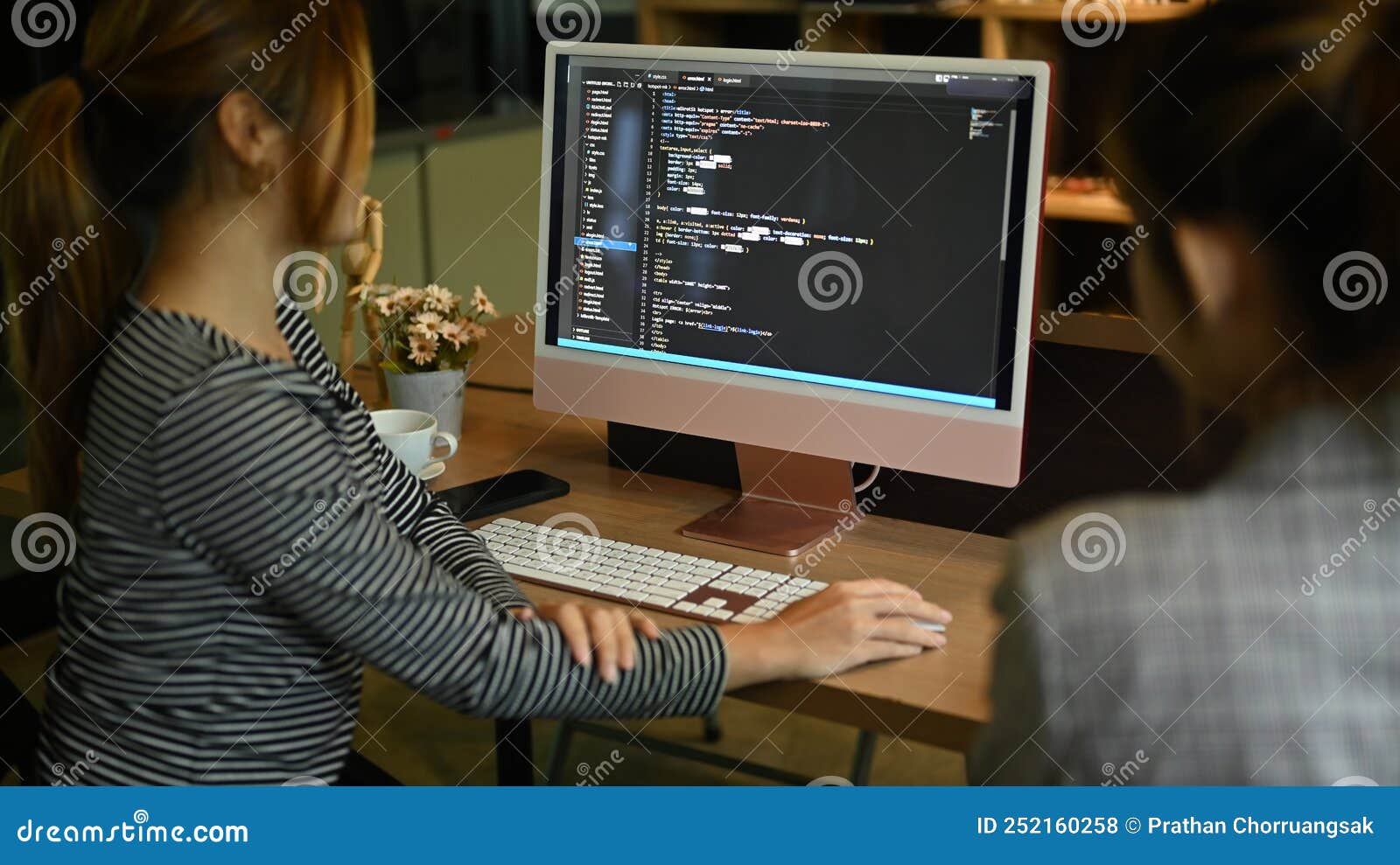 Two Female Software Programmer Working Together for Developing Website Design and Coding ...