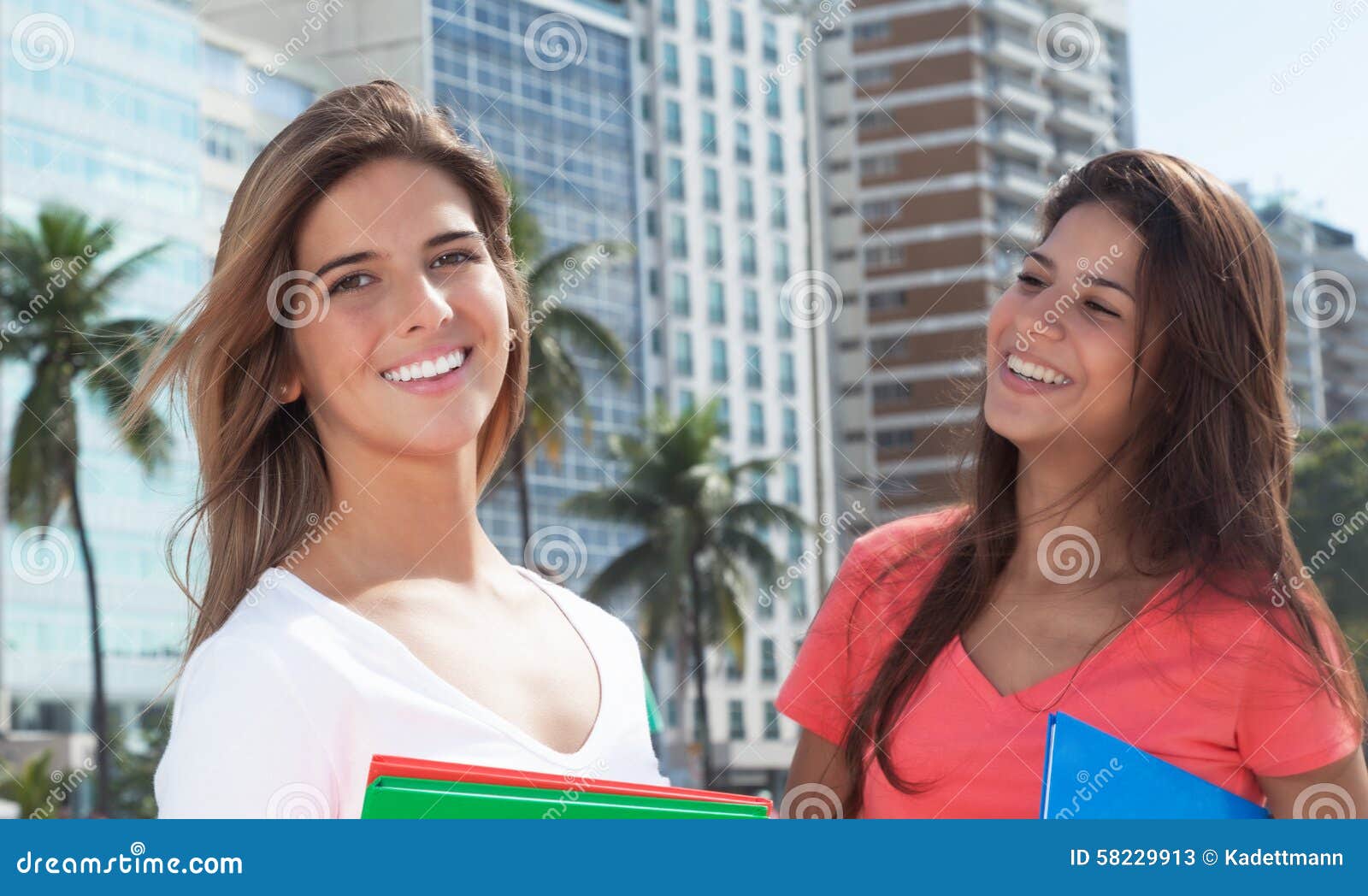 Two Female Students in the City Stock Image - Image of adult, books ...