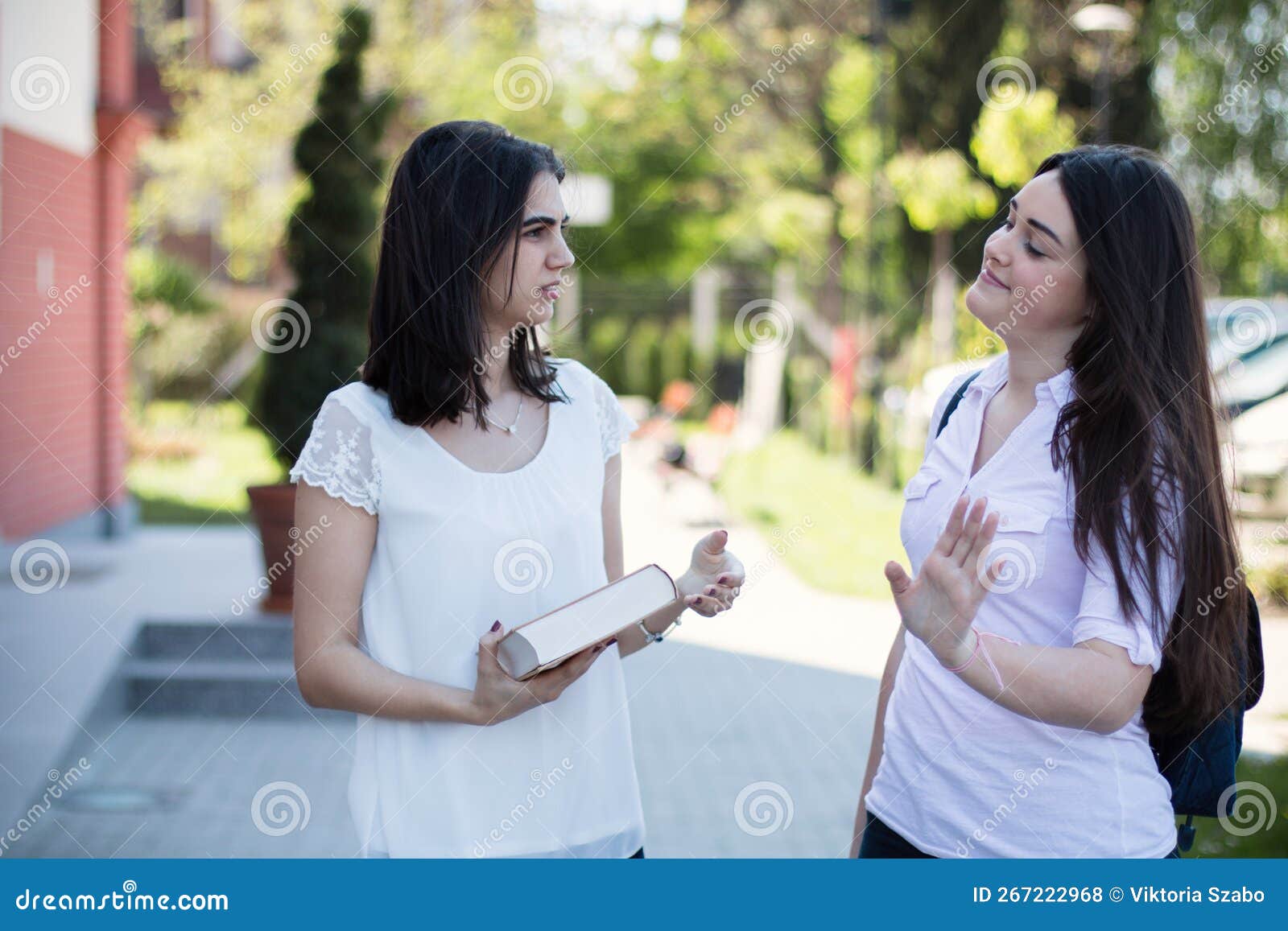 Two Female Students Debating Outdoors on the Campus Stock Photo - Image ...