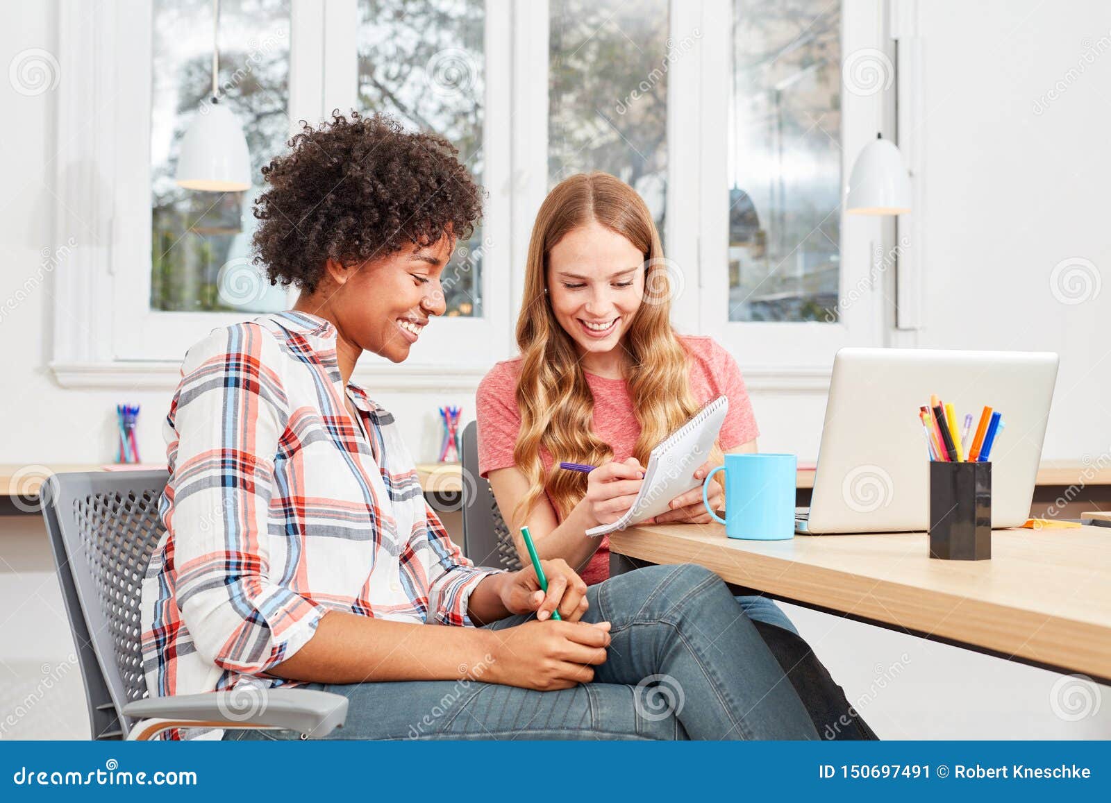 Two Female Students are Learning Together Stock Image - Image of ...