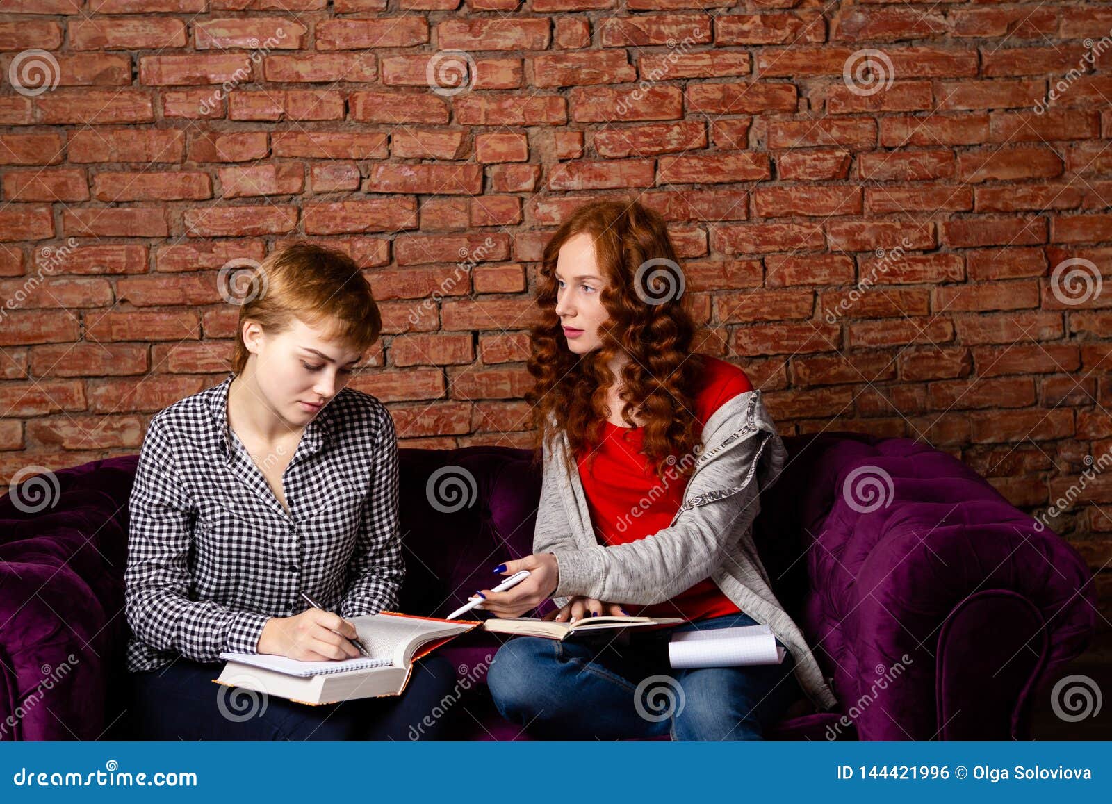 Two Female Students Learning Together Stock Photo - Image of ...