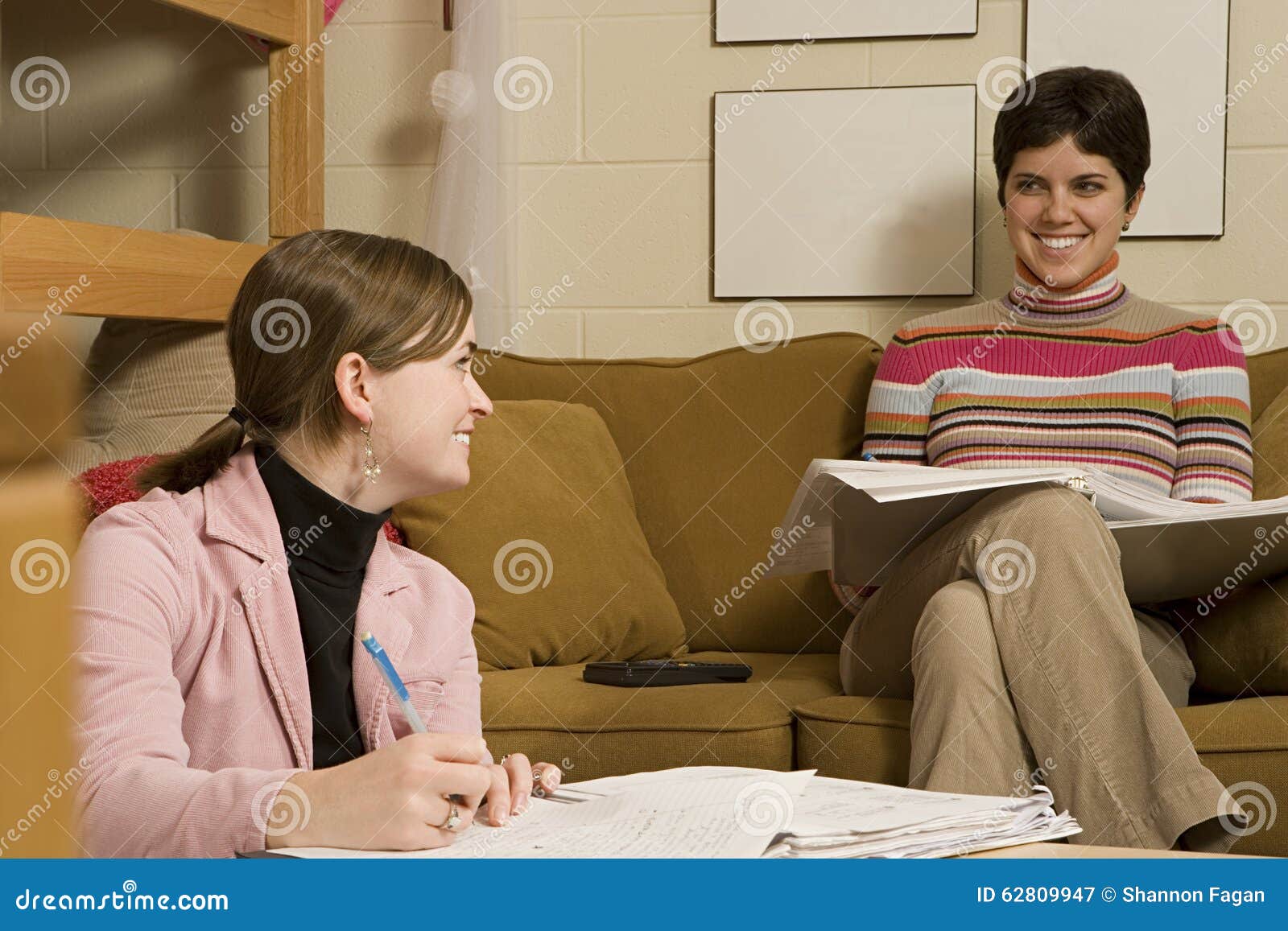 Two Female Students Studying in Their Dormitory Stock Image - Image of ...
