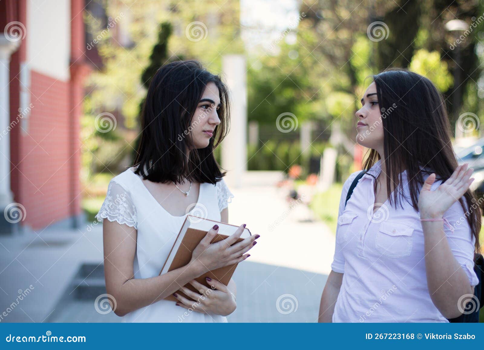 Two Female Students Talking about Their Struggles on the Campus Stock ...