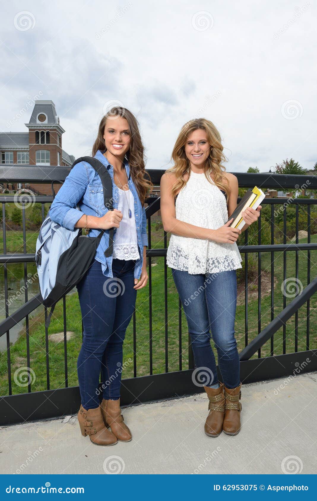 Two Female Students Together on Campus Stock Image - Image of ...