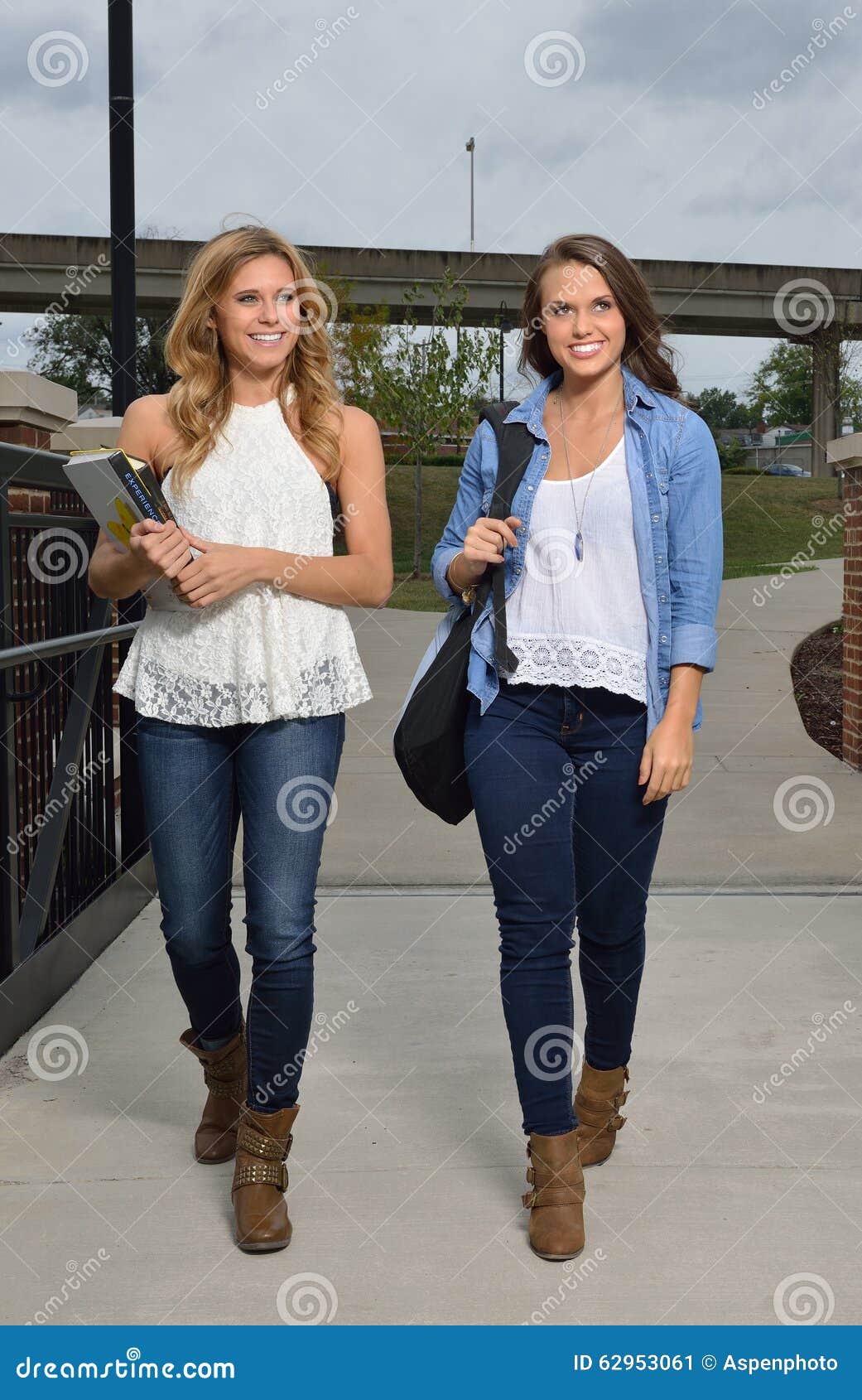 Two Female Students Together on Campus Stock Image - Image of smile ...