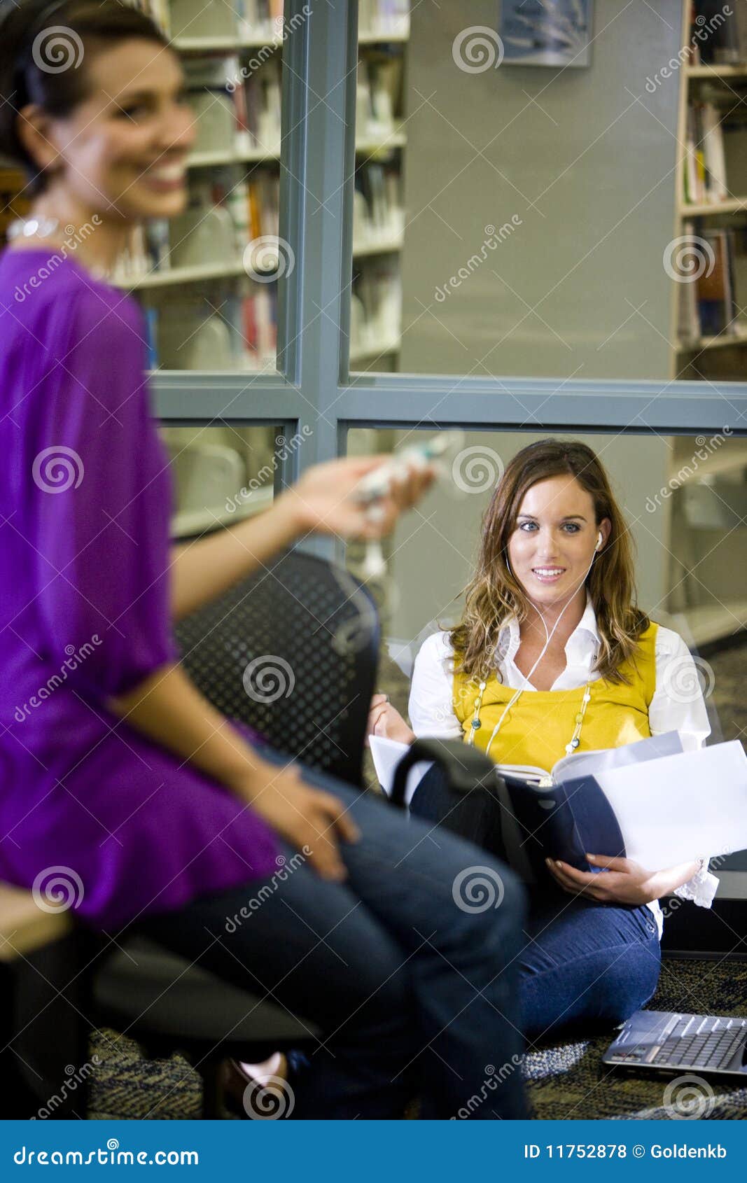 Two Female University Students Talking in Library Stock Photo - Image ...