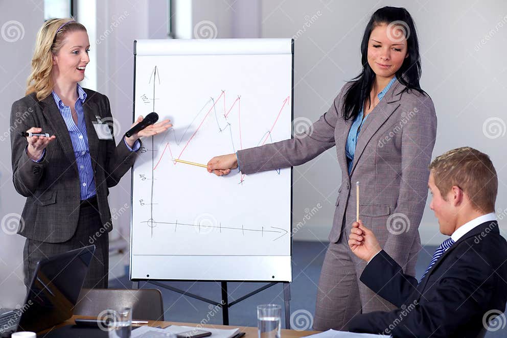 Two Females Present Graph on Flip Chart Stock Photo - Image of female ...