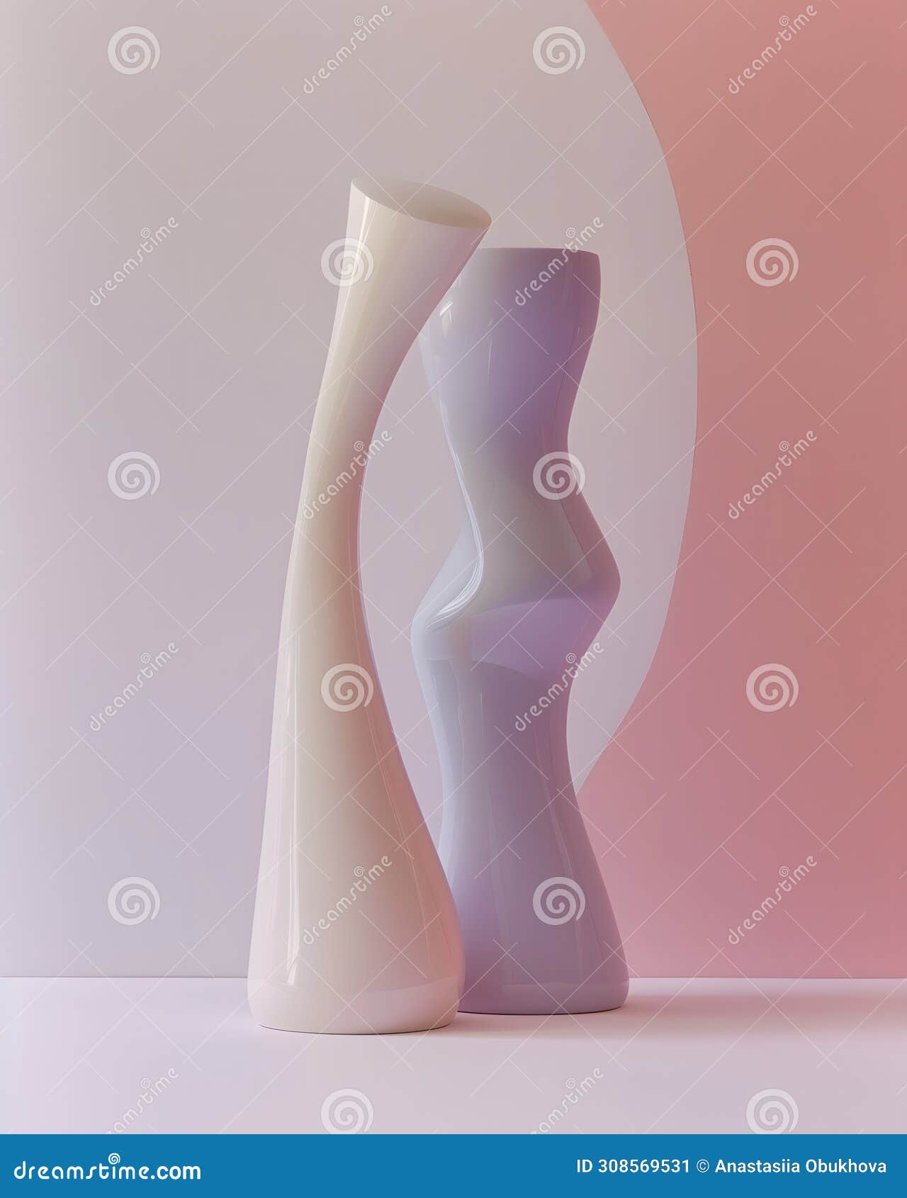 Two Feminine Delicate Curved Sculptures on a Pink Background Stock ...