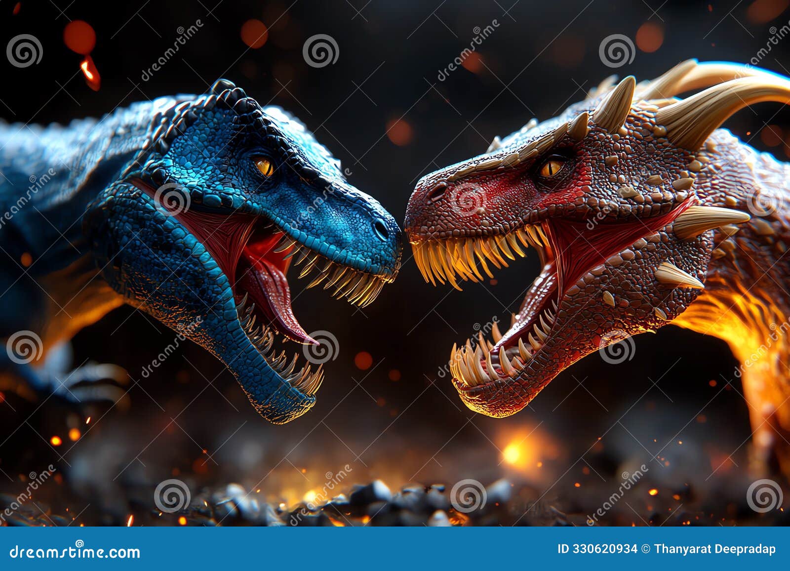 Two Fierce Dinosaurs Engage in an Epic Battle, Displaying Their ...