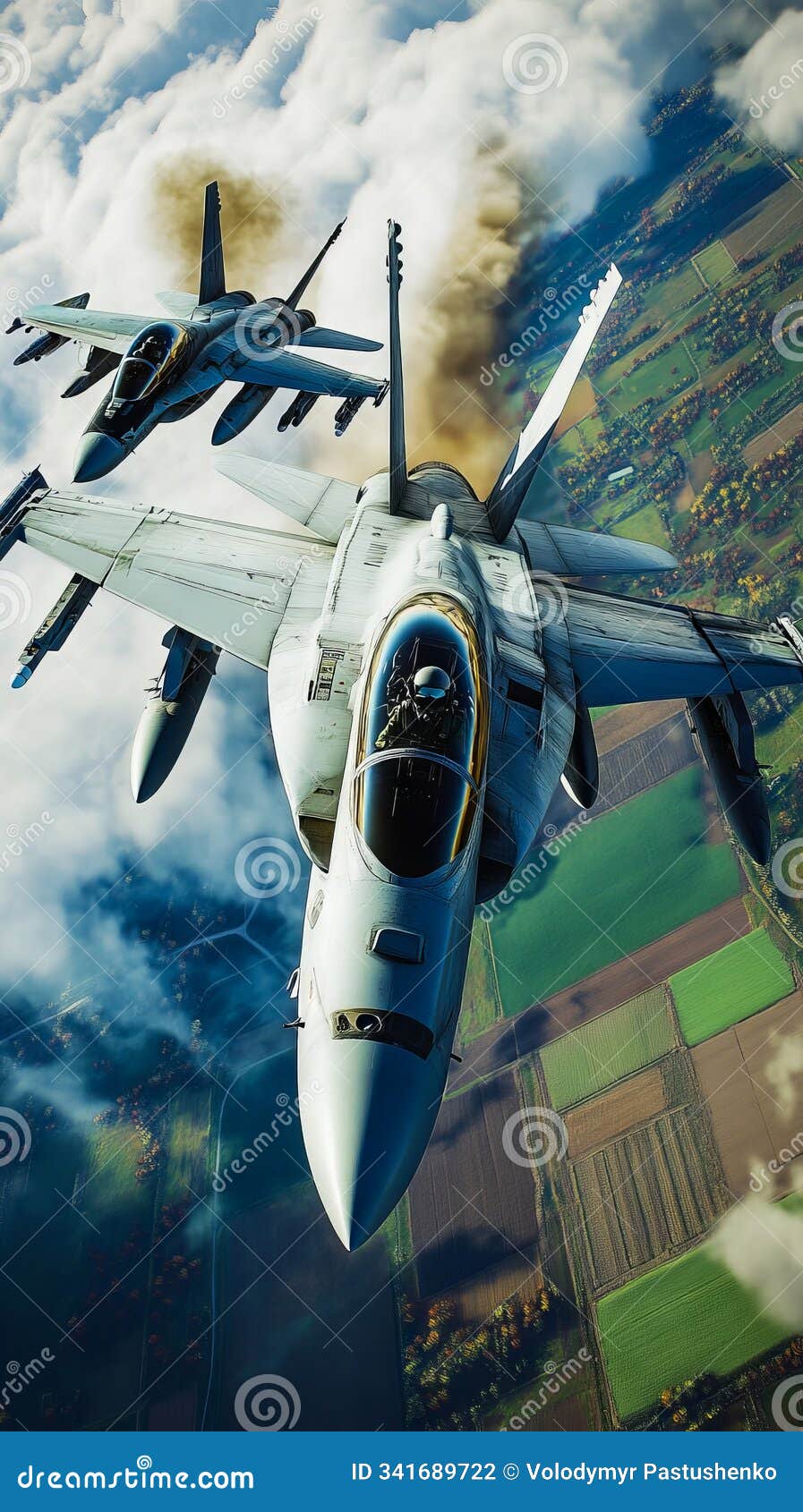 Two Fighter Jets Flying in the Sky Above Clouds Stock Photo - Image of ...