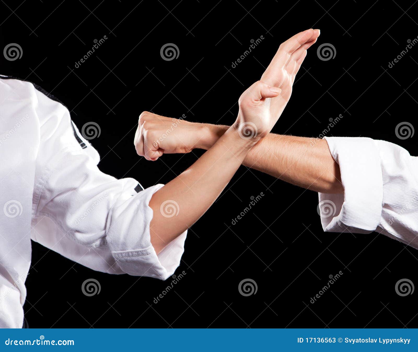 Two Fighting Hands in Kimono on Black Stock Image - Image of background ...