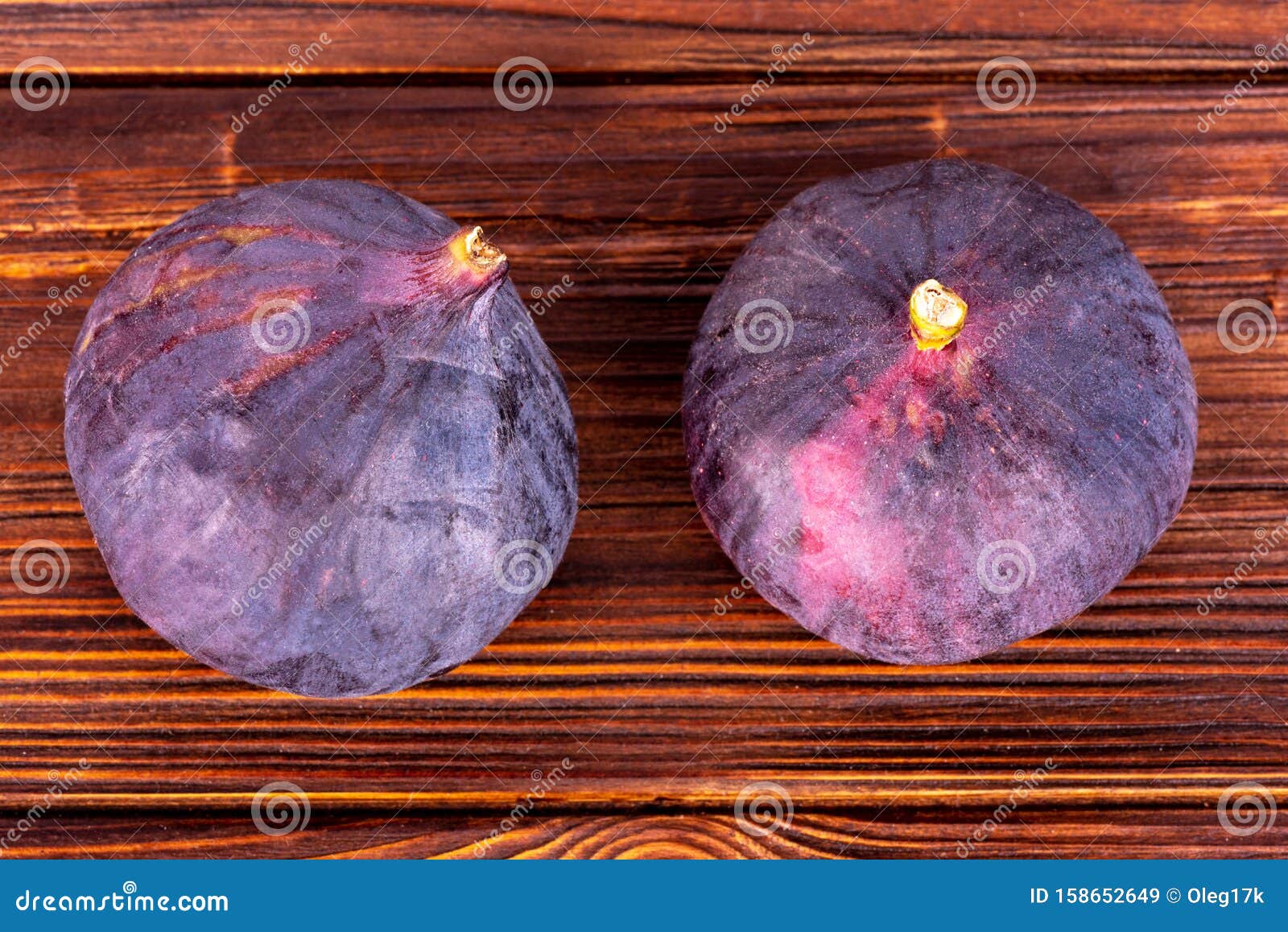 Two Figs on Wooden Surface Top View Stock Image - Image of wooden ...