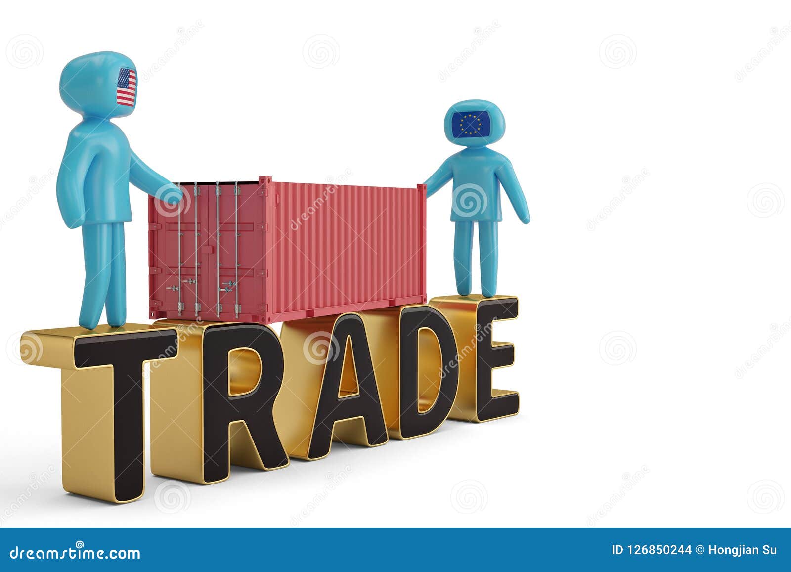 Two Figure People on Trade Letter and Container 3D Illustration. Stock ...