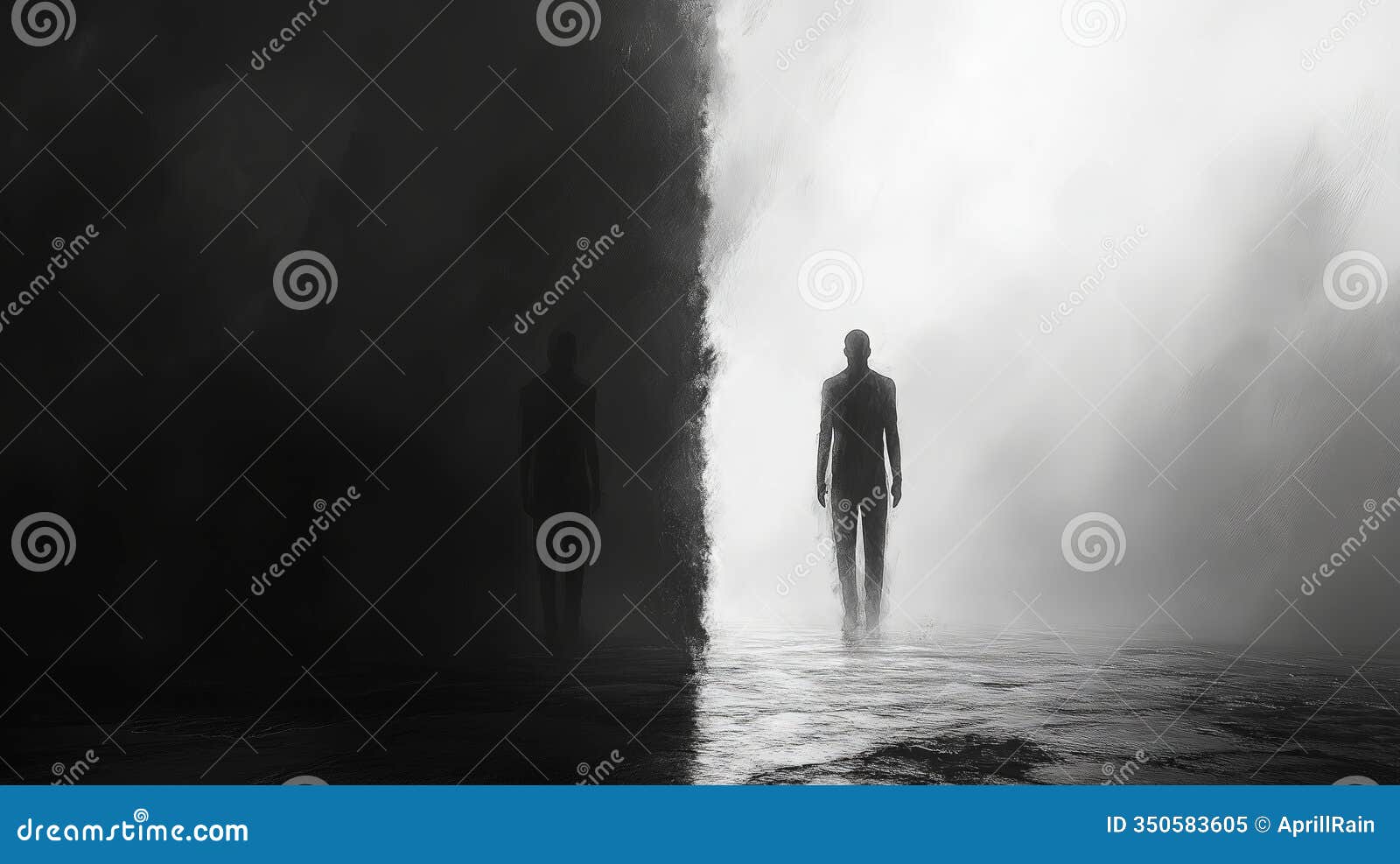 Two Figures Divided by Light and Dark Contrast Stock Image - Image of ...