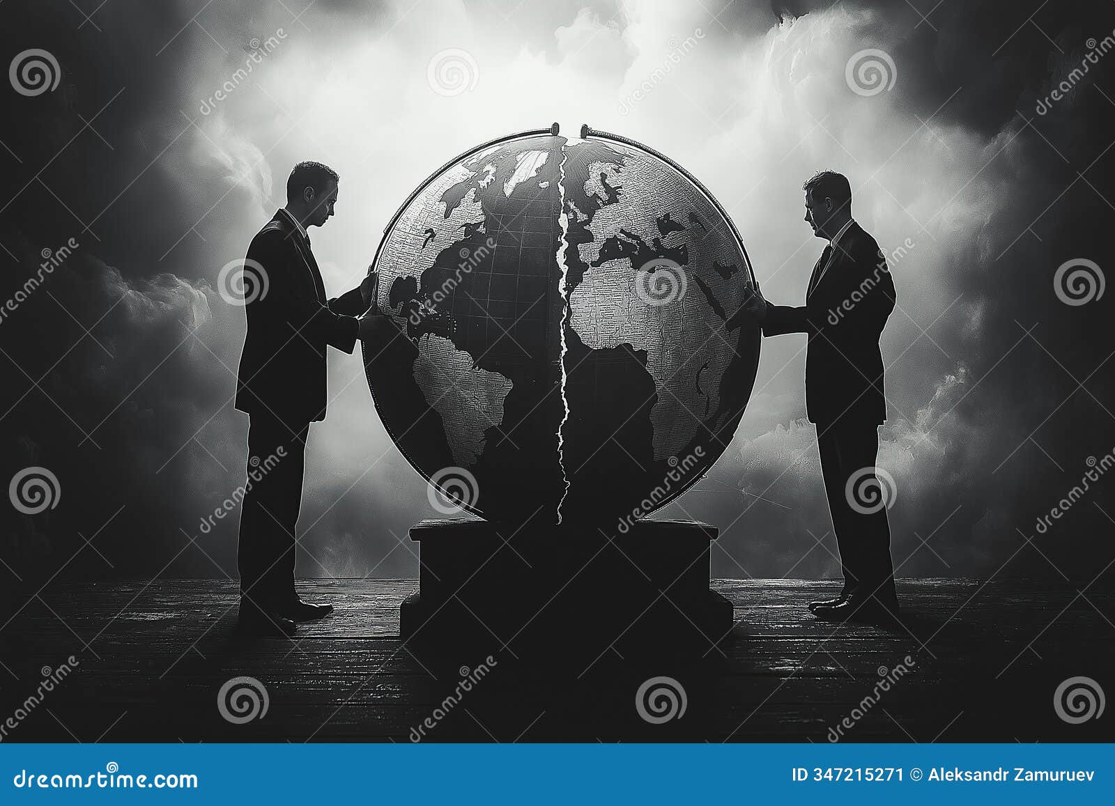 Two Figures Face Each Other by a Split Globe, Symbolizing Humanity S ...