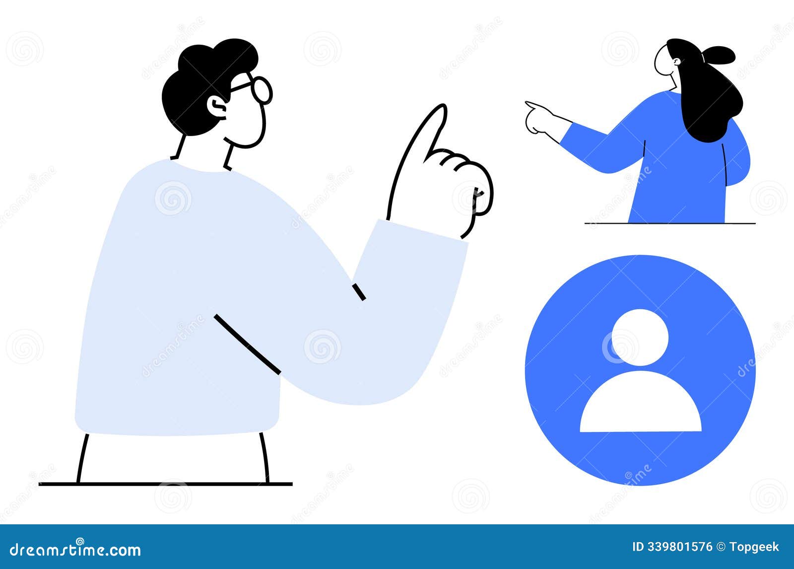 Two Figures Pointing with User Profile Icon in Minimalist Design Stock ...