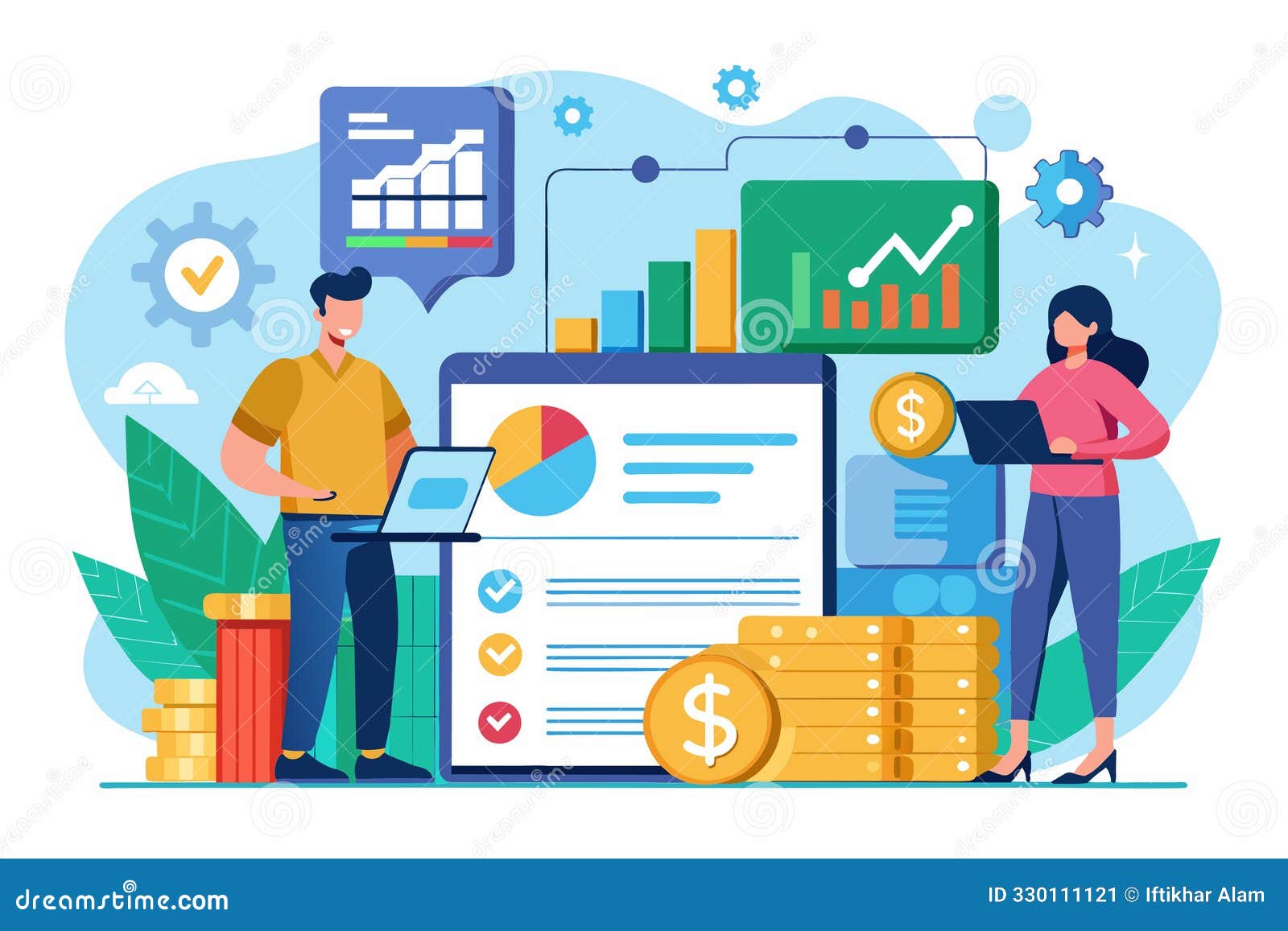 Two Finance Professionals Work with Digital Tools To Analyze Ledger ...