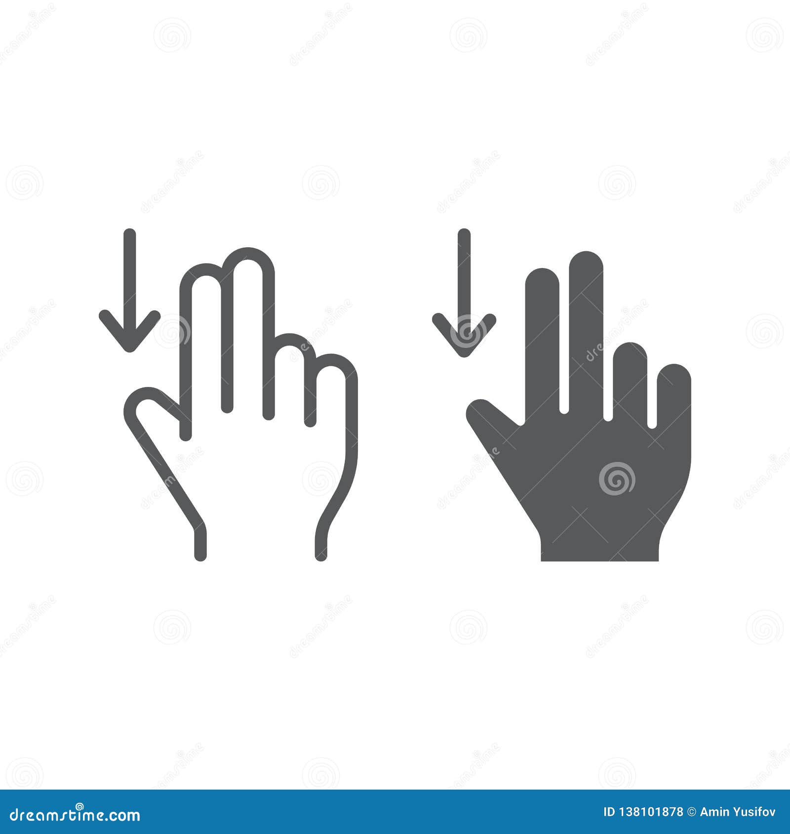 Two Finger Drag Down Line and Glyph Icon, Gesture and Hand, Flick Sign ...