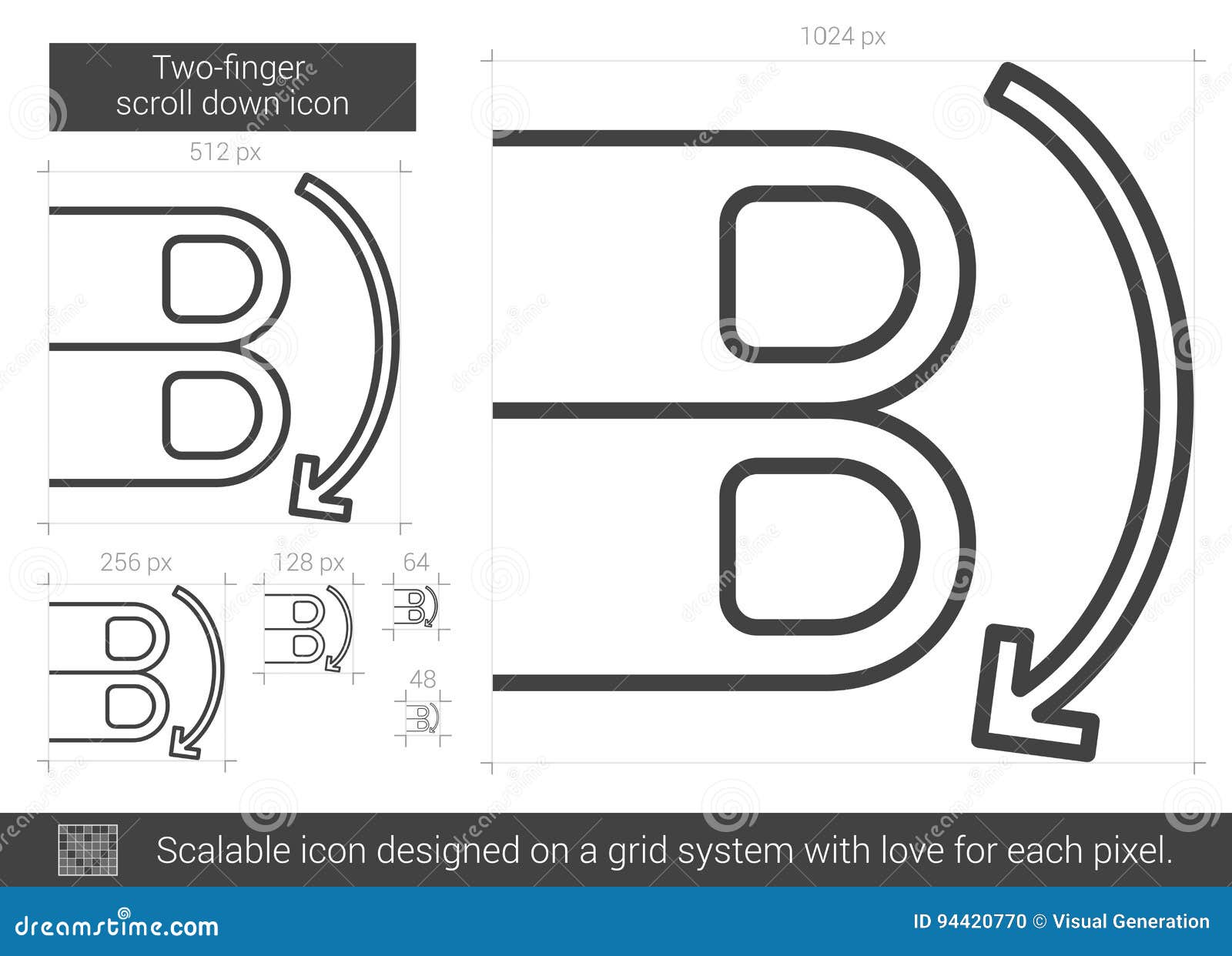 Two-finger Scroll Down Line Icon. Stock Vector - Illustration of finger ...