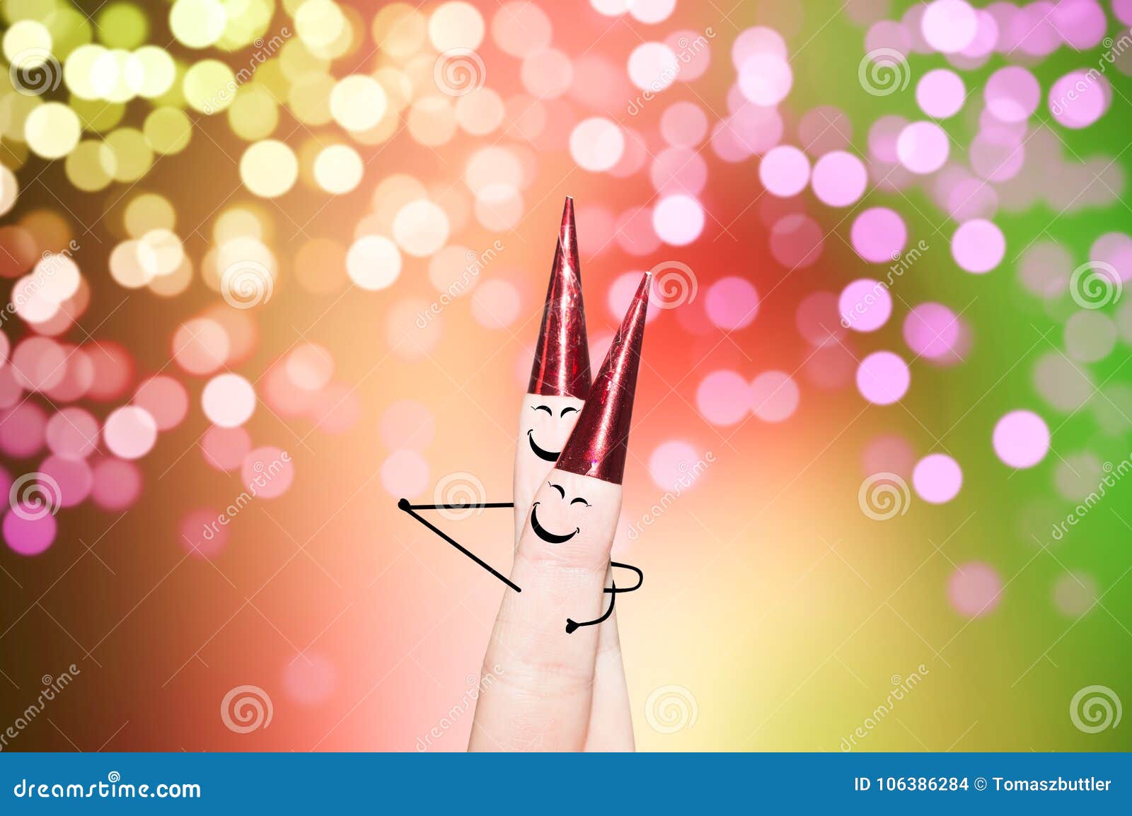 Two Fingers Dancing on a Party Bokeh Light Effects Stock Photo - Image ...