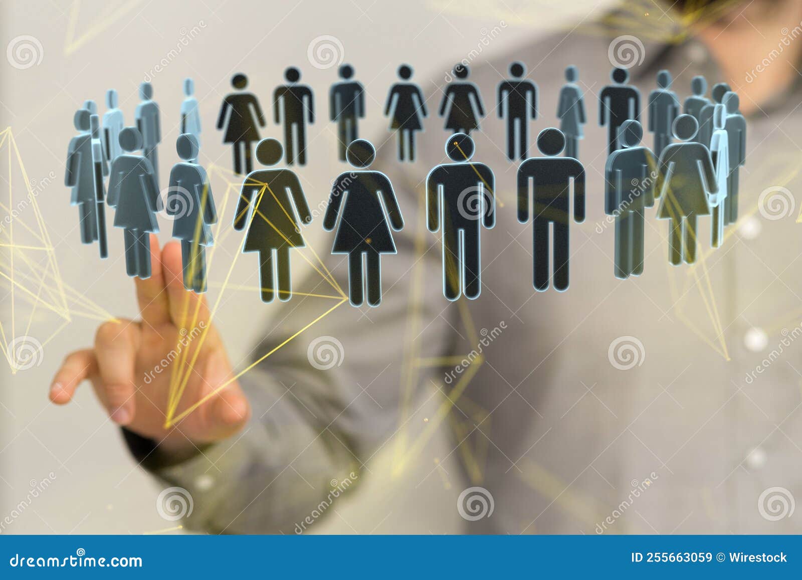 Fingers Tapping on a Screen with a Group of Illustrated People Icons, a ...