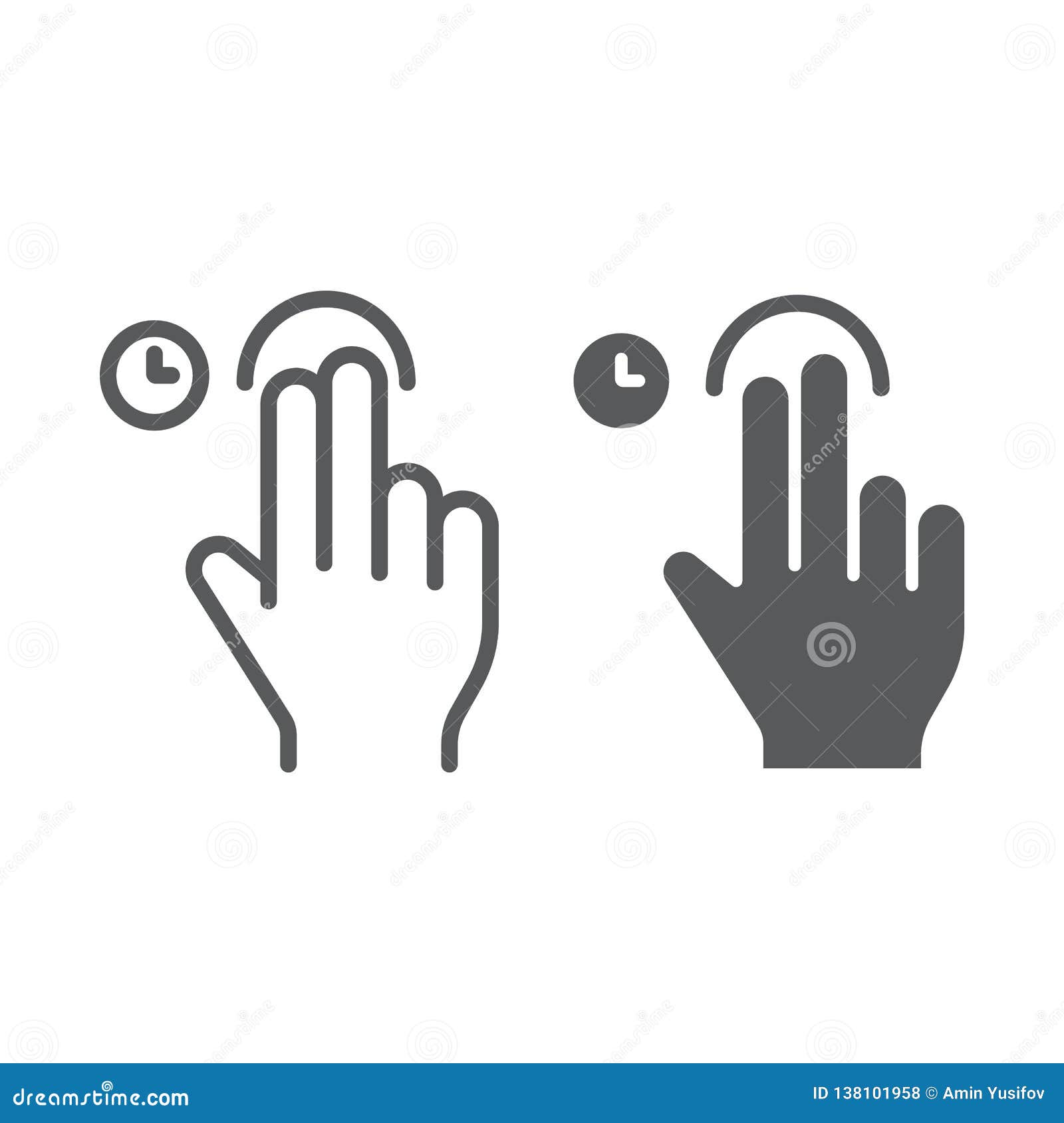 Two Fingers Touch and Hold Line and Glyph Icon, Gesture and Hand, Swipe ...