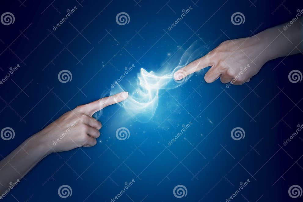 Two Fingers Touching and Creating Electricity Stock Photo - Image of ...