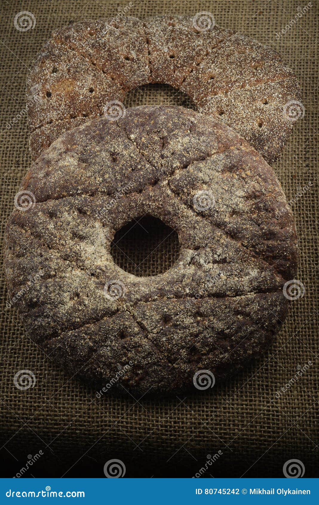 Two Finnish Traditional Round Ray Bread on Sackcloth Stock Photo ...